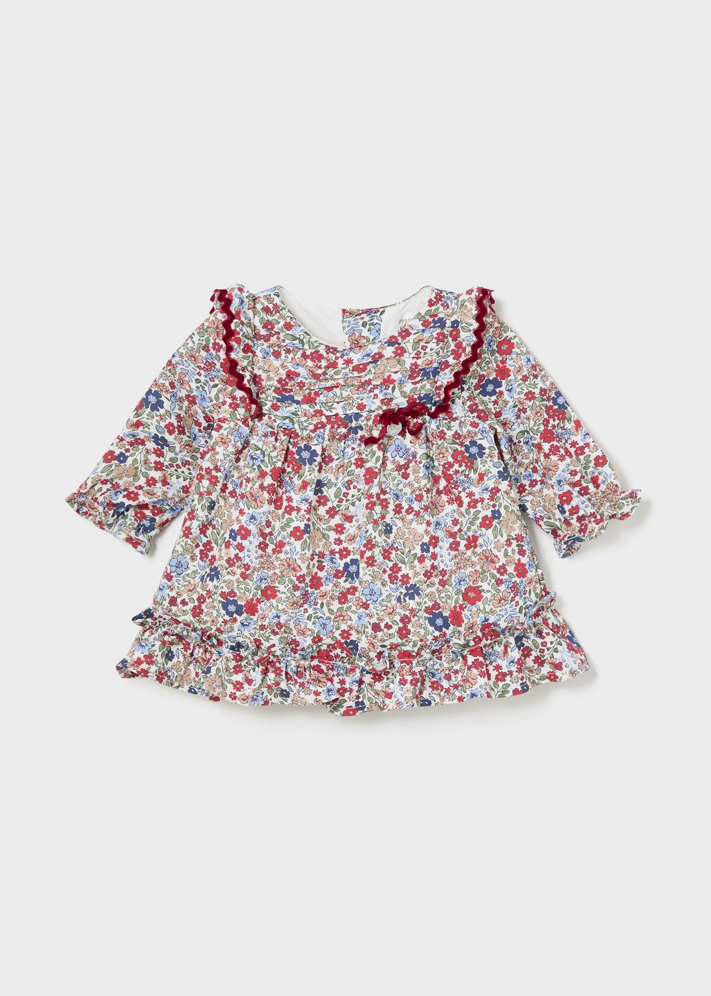 Newborn Girl Floral Ruffle Dress Red-Floral | Mayoral