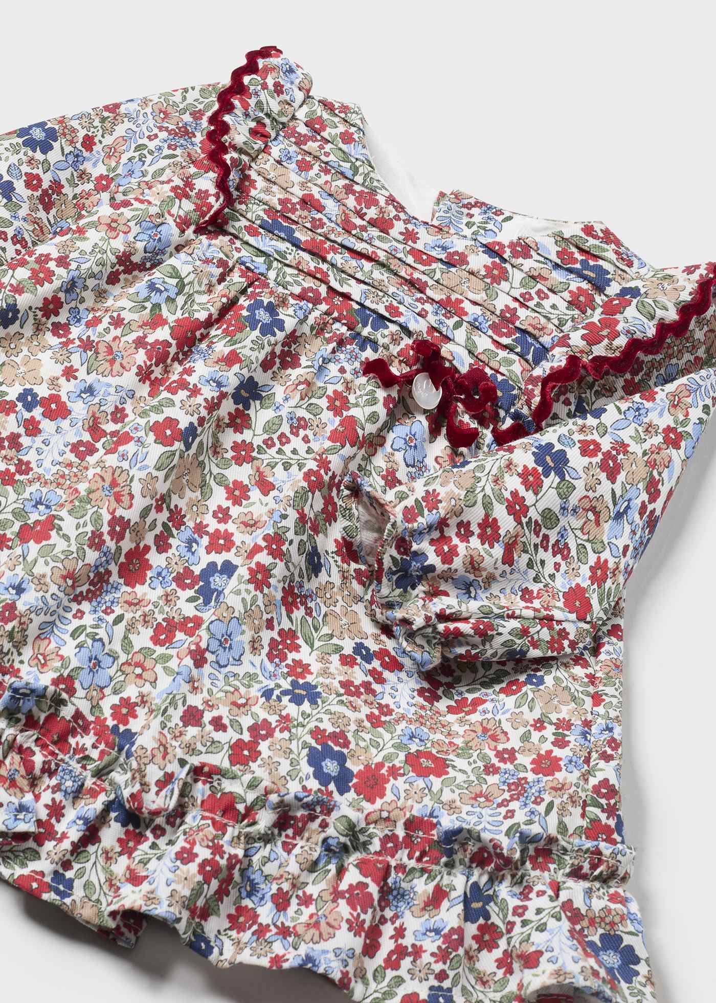 Newborn Girl Floral Ruffle Dress Red-Floral | Mayoral