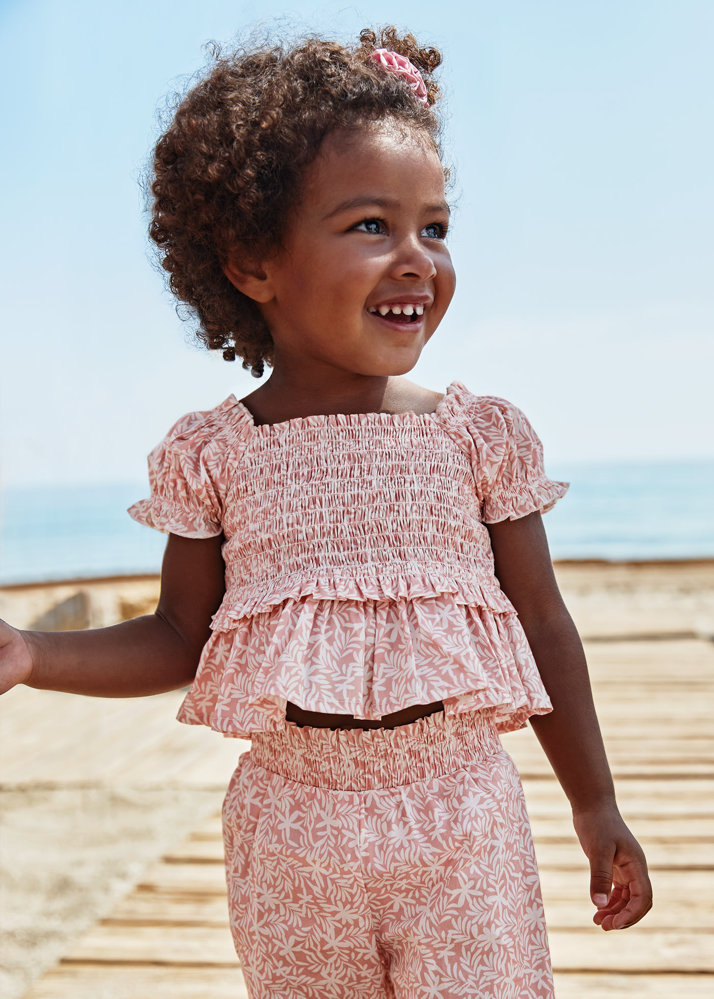 Blusón manga corta de popelín punto smock para bebé Rubor | Mayoral