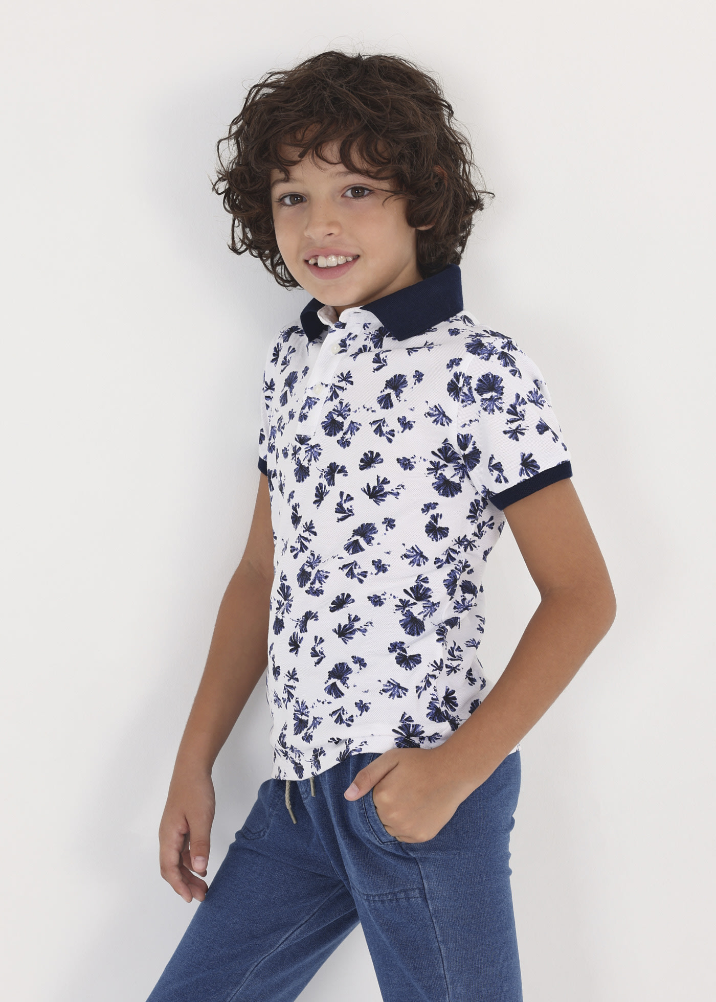 Polo con stampa cotone sostenibile ragazzo Bianco-Blu Marino | Mayoral