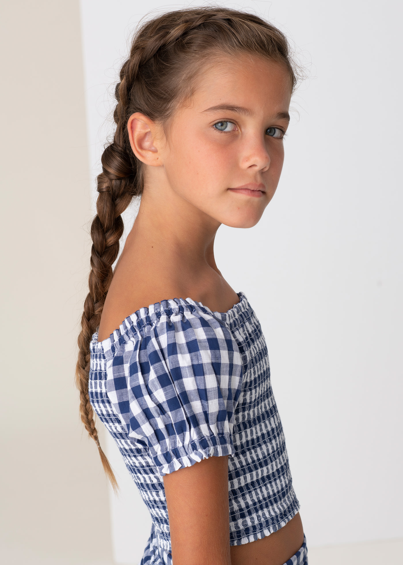 Top mit Vichy-Muster und Smokestich Baumwolle Teenager Mädchen Indigo ...
