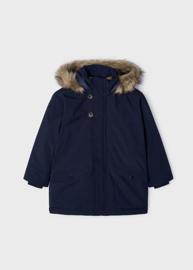 Giaccone con pellicciotto sul cappuccio bambino Blu Navy | Mayoral