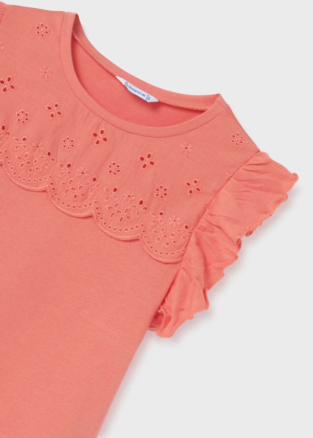 Tricou fara maneci cu volanase din bumbac sustenbil pentru fata Coral ...