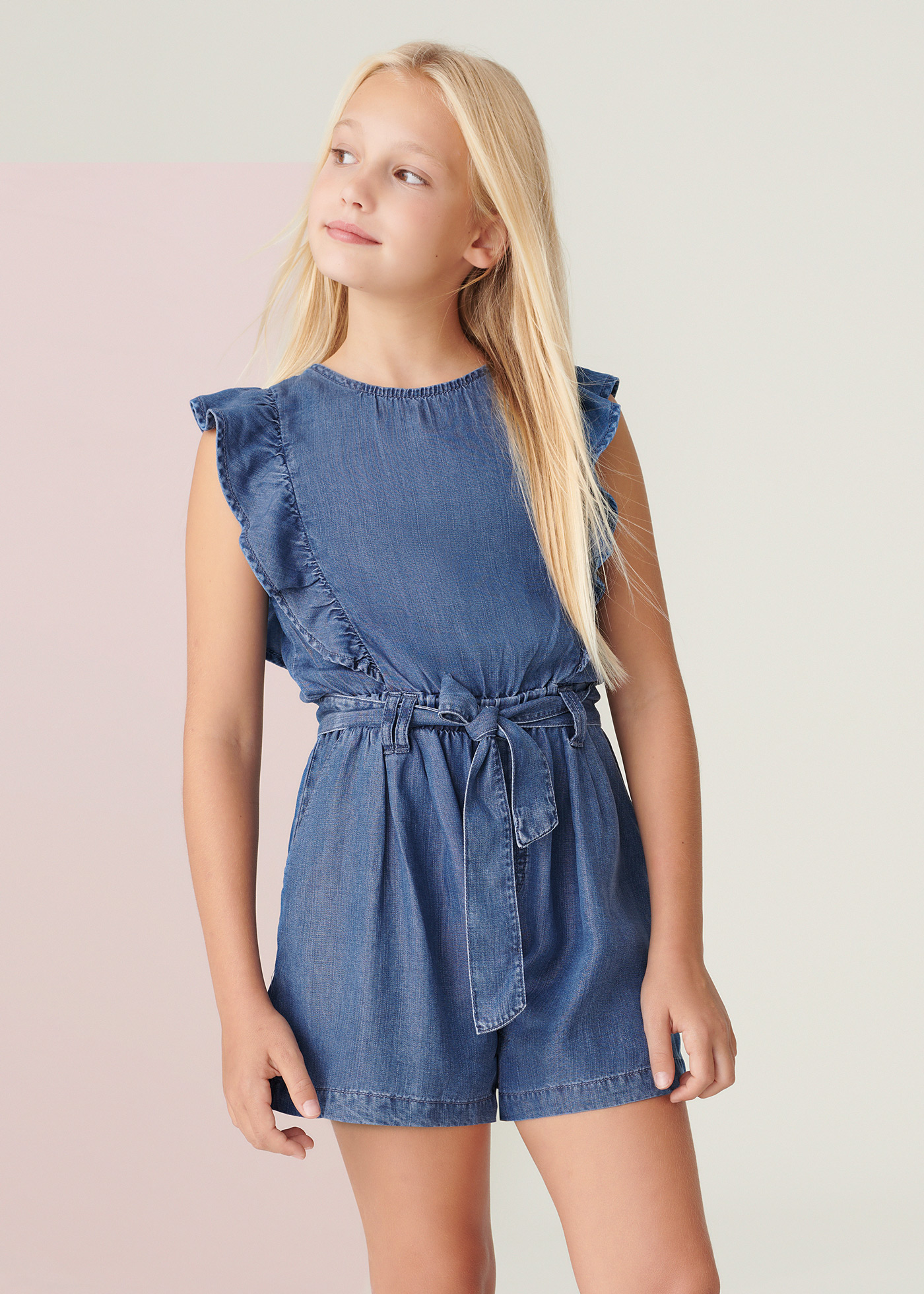 Ruffled Denim Romper TENCEL™ Lyocell Girl | Mayoral