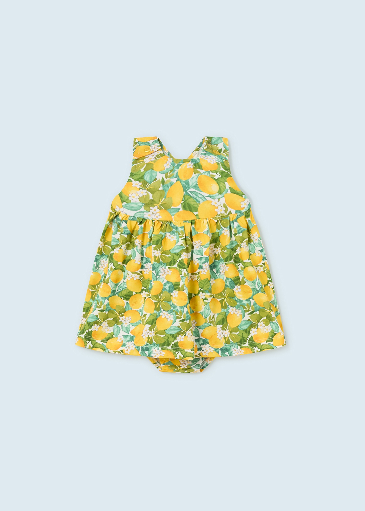 Sustainable cotton print dress with nappy cover baby | Mayoral