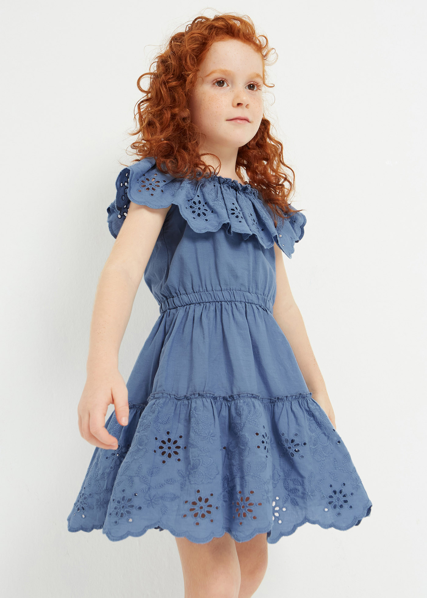 Eyelet Motif Cotton Dress Girl | Mayoral