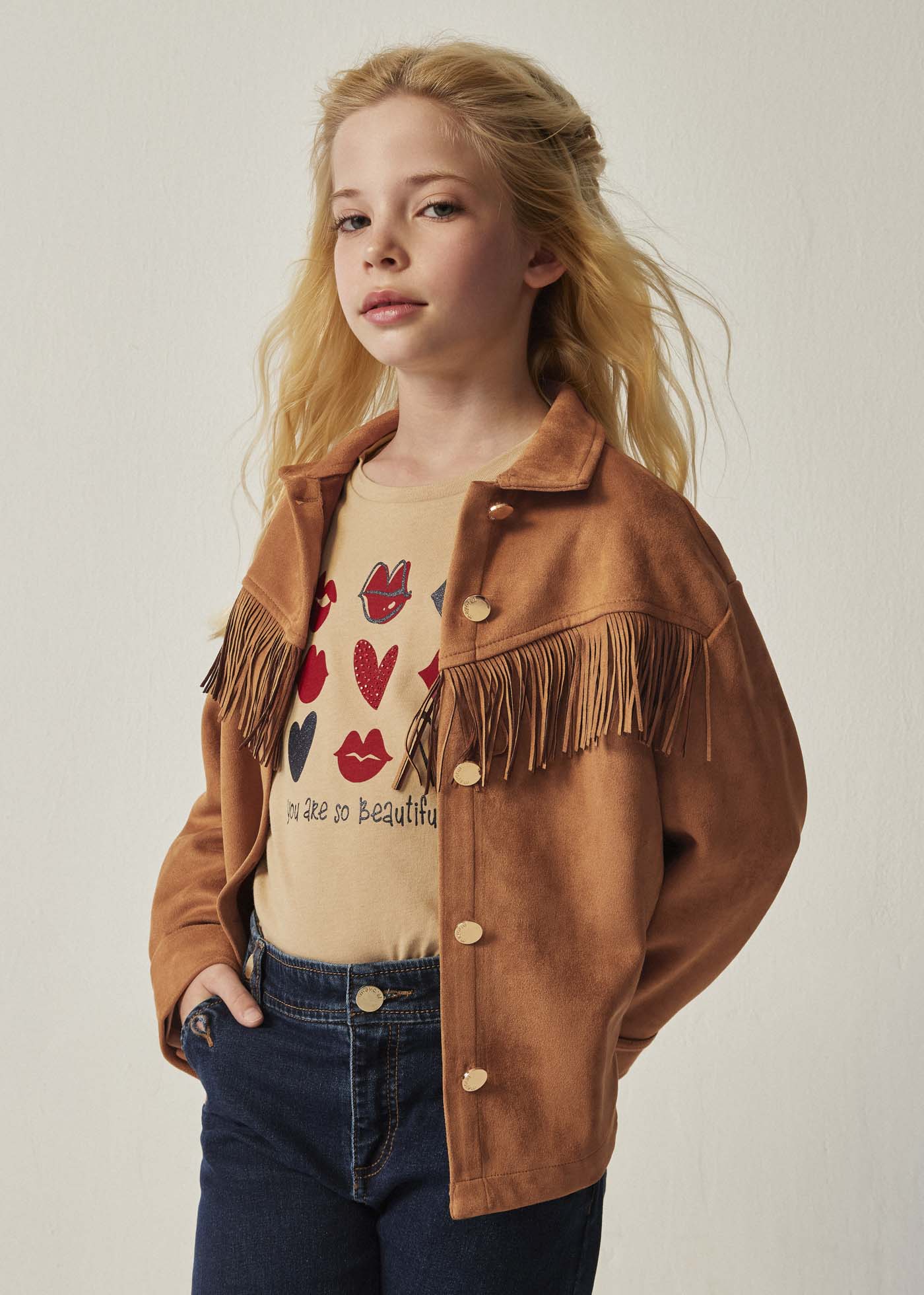 Sobre camisa franjas camurça rapariga | Mayoral