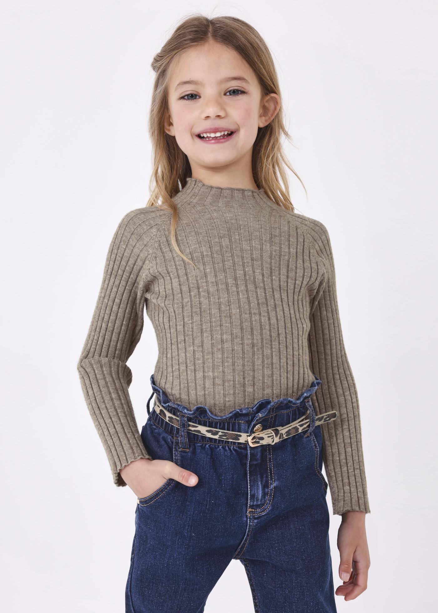 Mock neck ribbed knit sweater girl | Mayoral