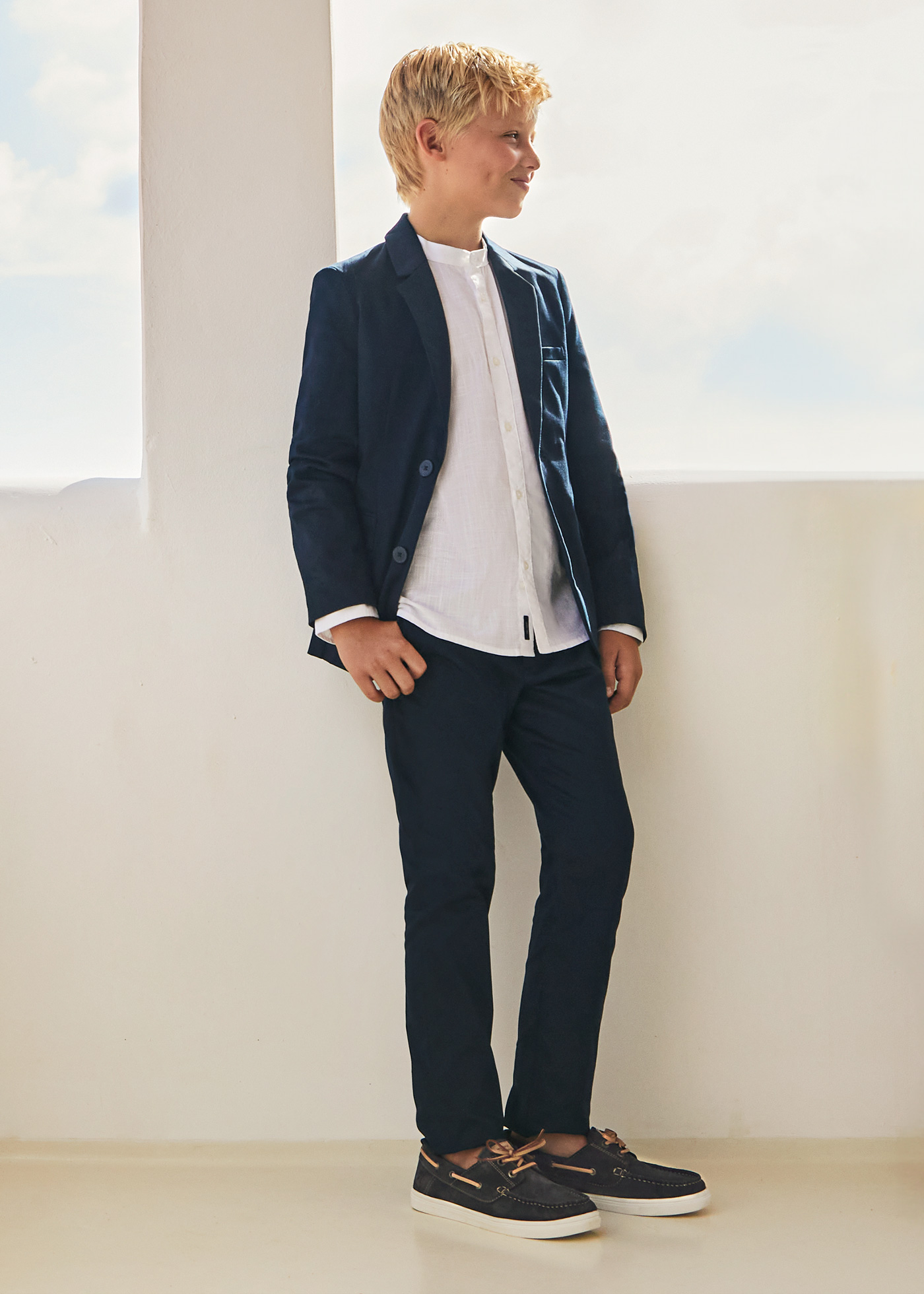 Boy Tailored Linen Chinos Navy blue | Mayoral