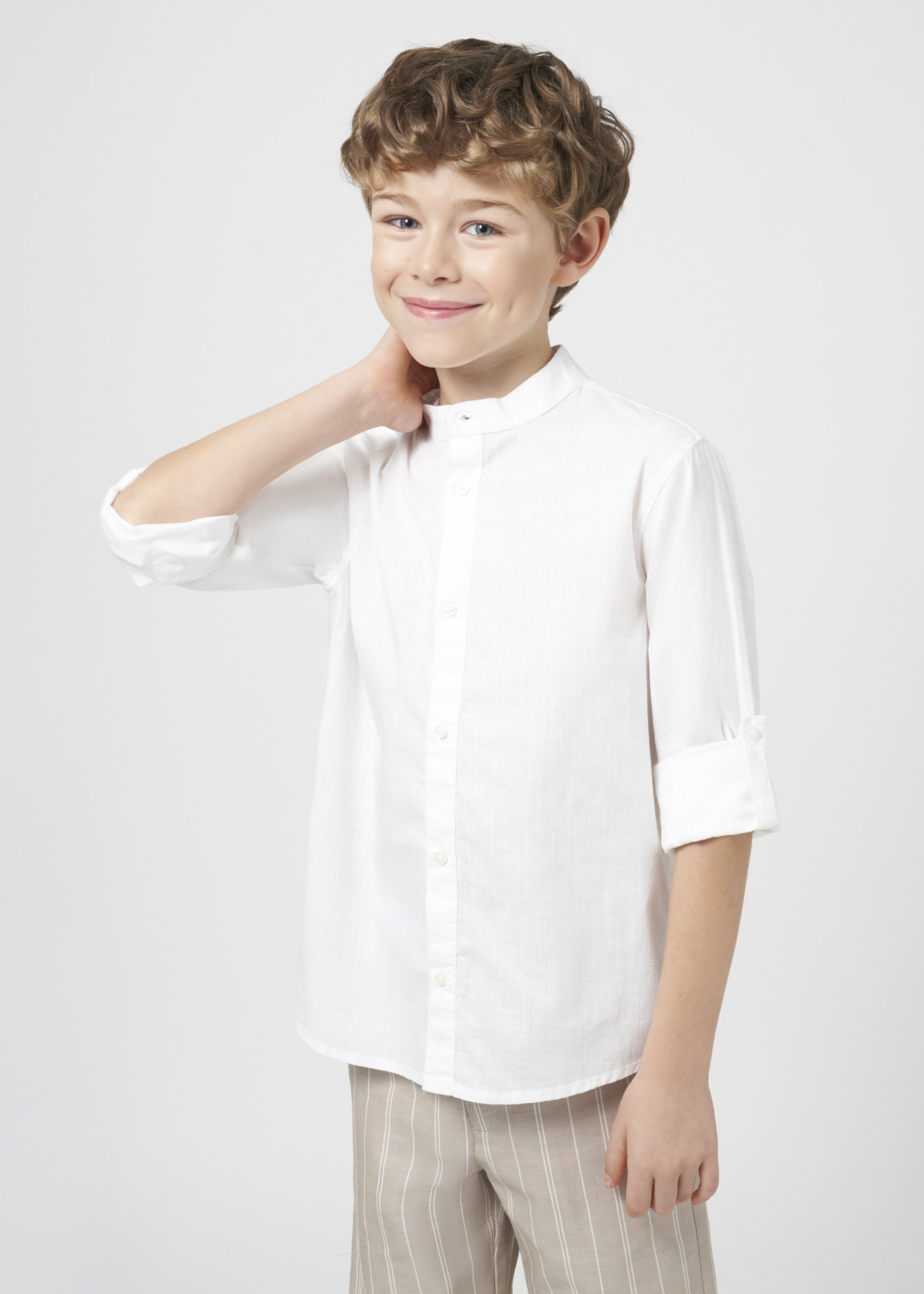 Camicia manica lunga colletto alla coreana Better Cotton ragazzo Bianco ...