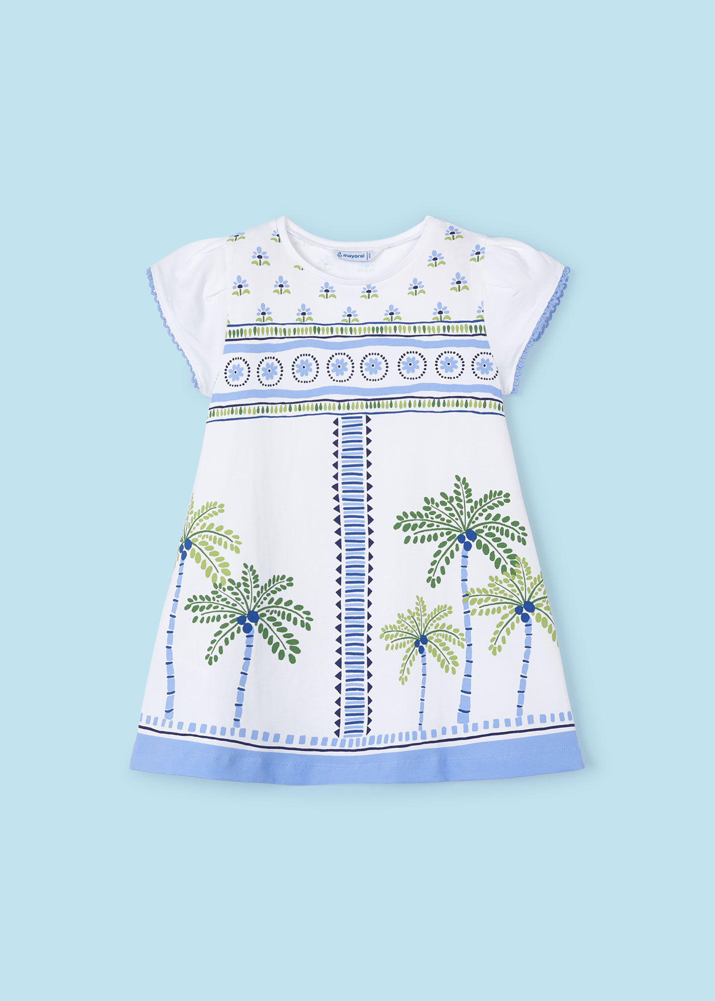 Girl Palm Tree Dress Better Cotton Indigo | Mayoral