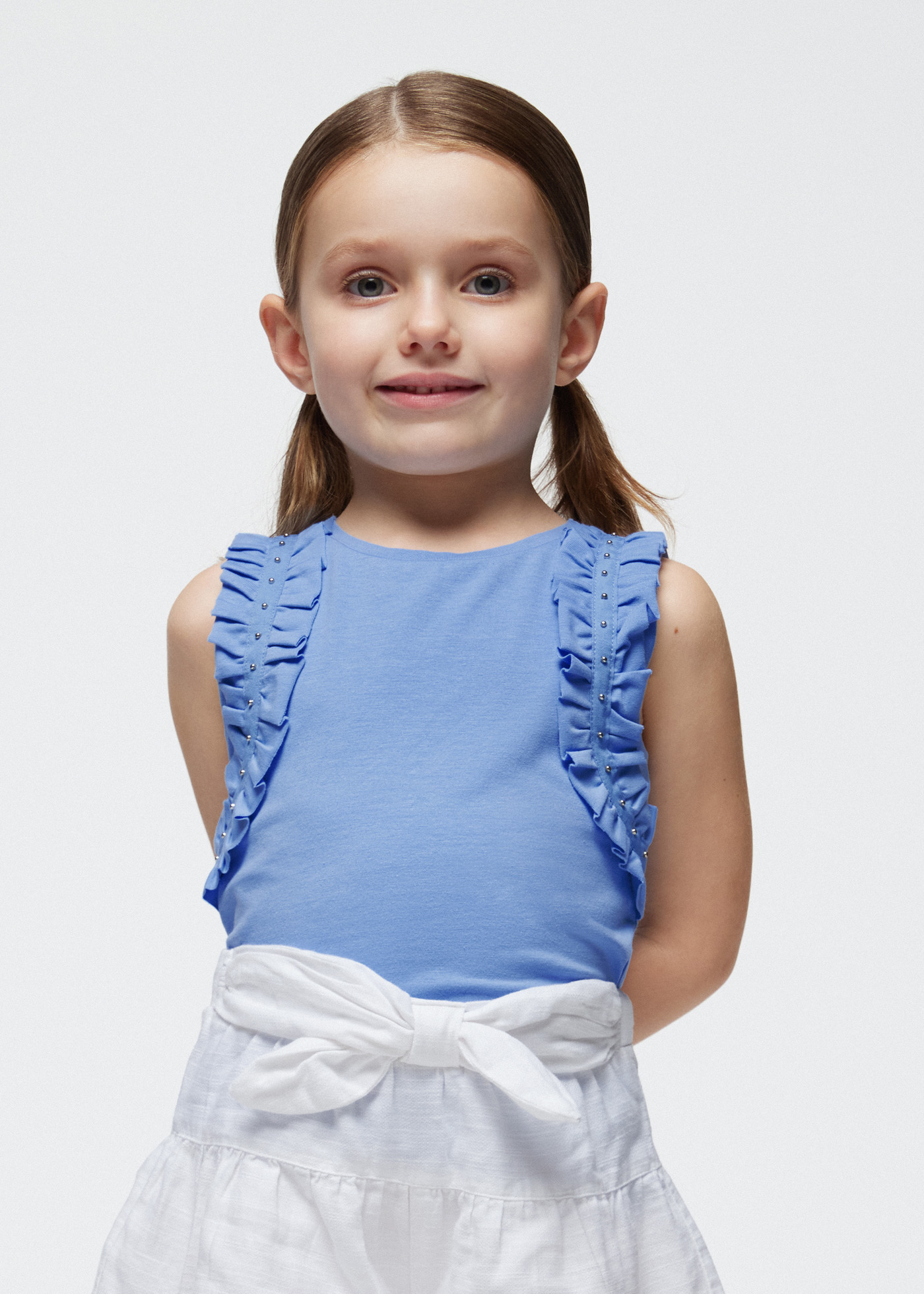 Girl Ruffle Top Better Cotton Indigo | Mayoral