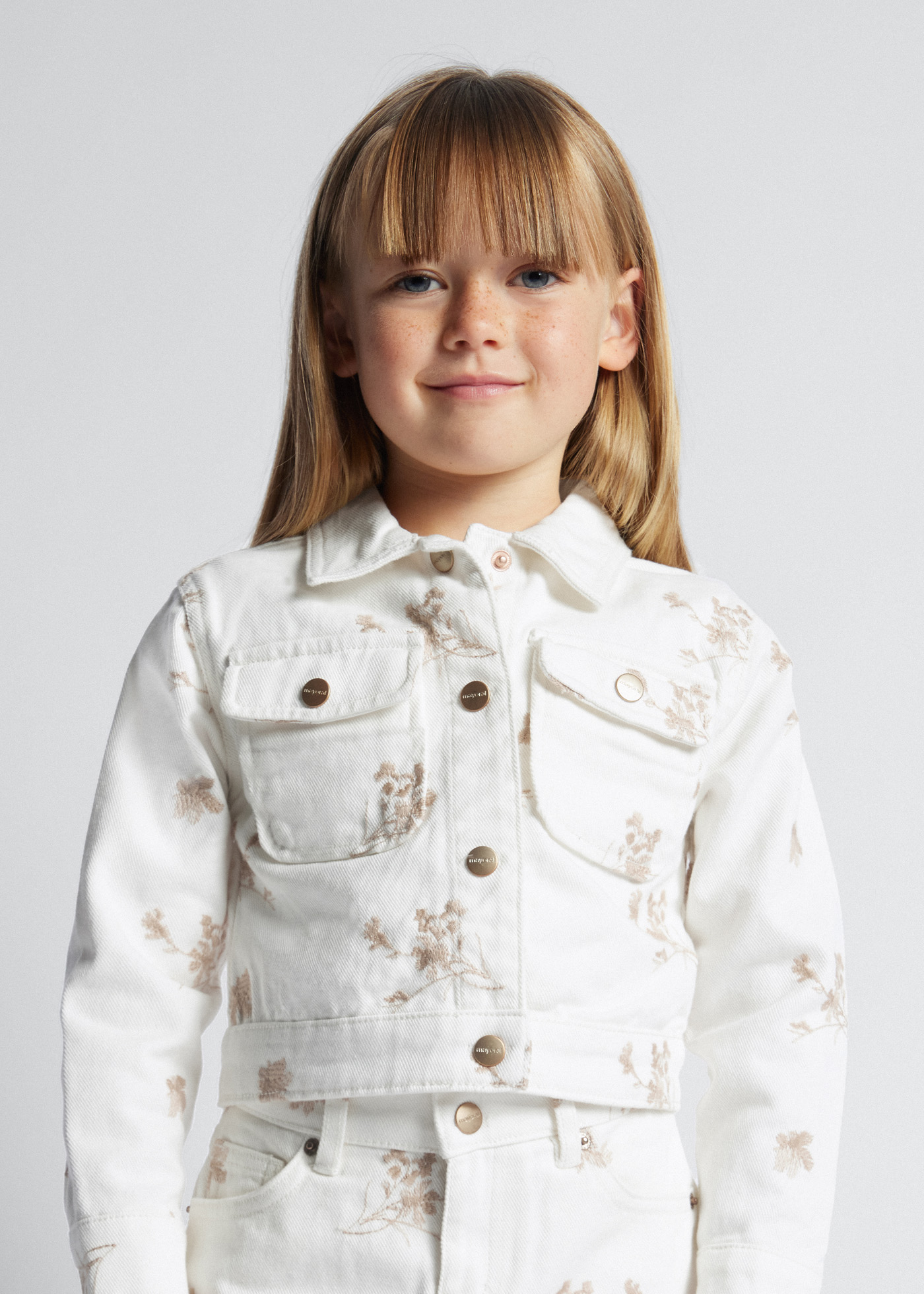 Girls embroidered twill jacket Cream | Mayoral