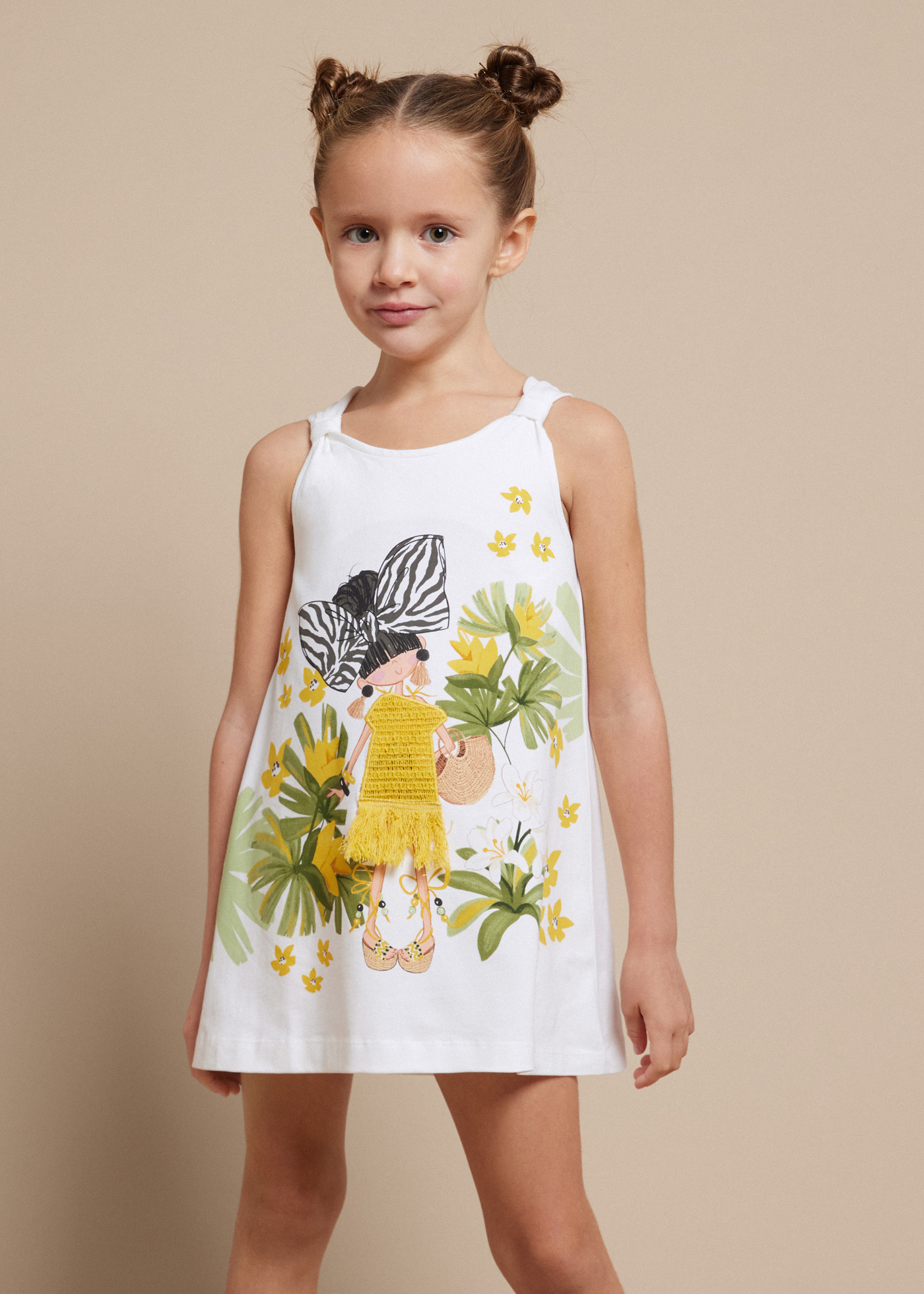 Girls printed dress Better Cotton Off white | Mayoral