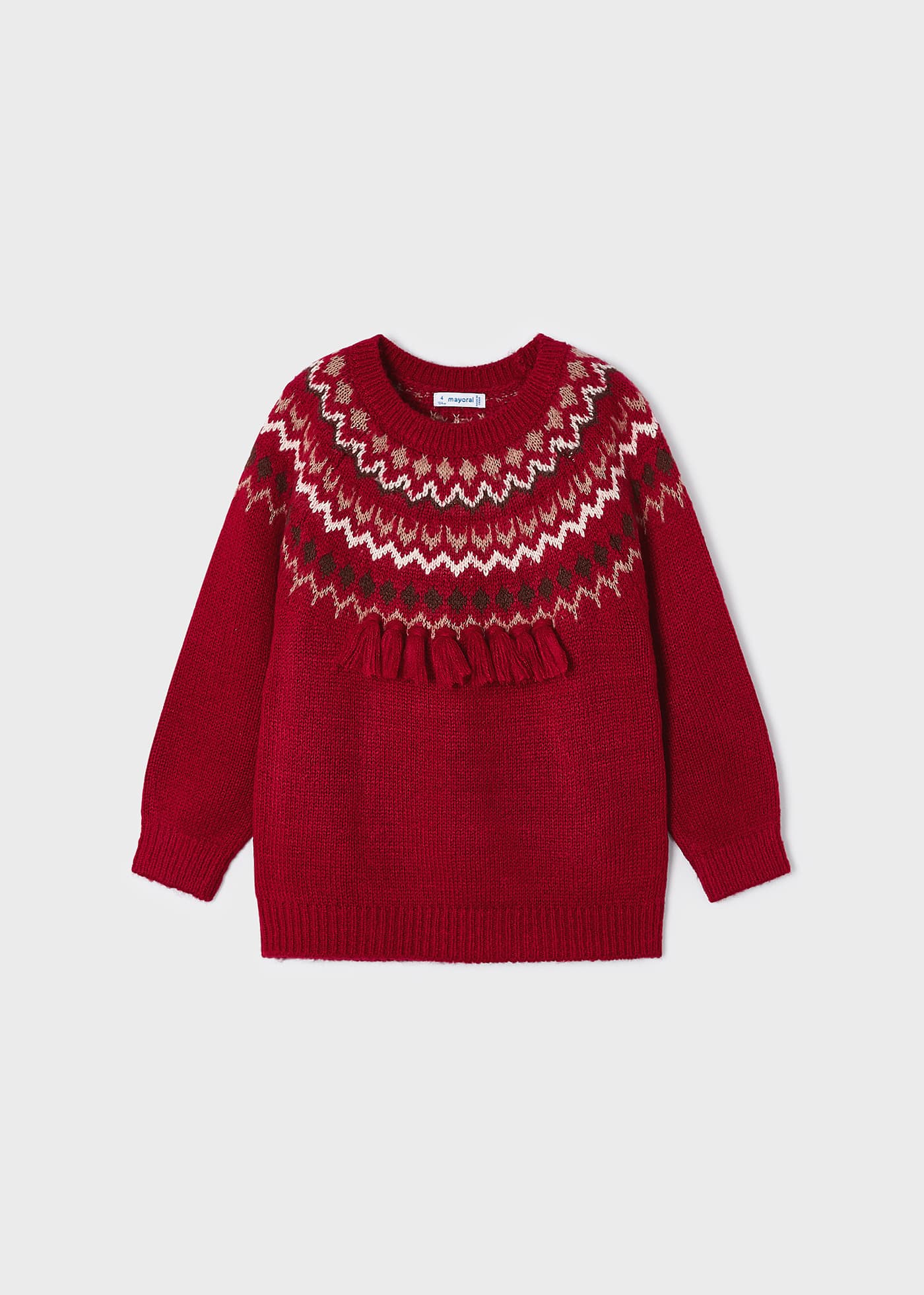 Girl Jacquard Fringed Border Sweater Red | Mayoral