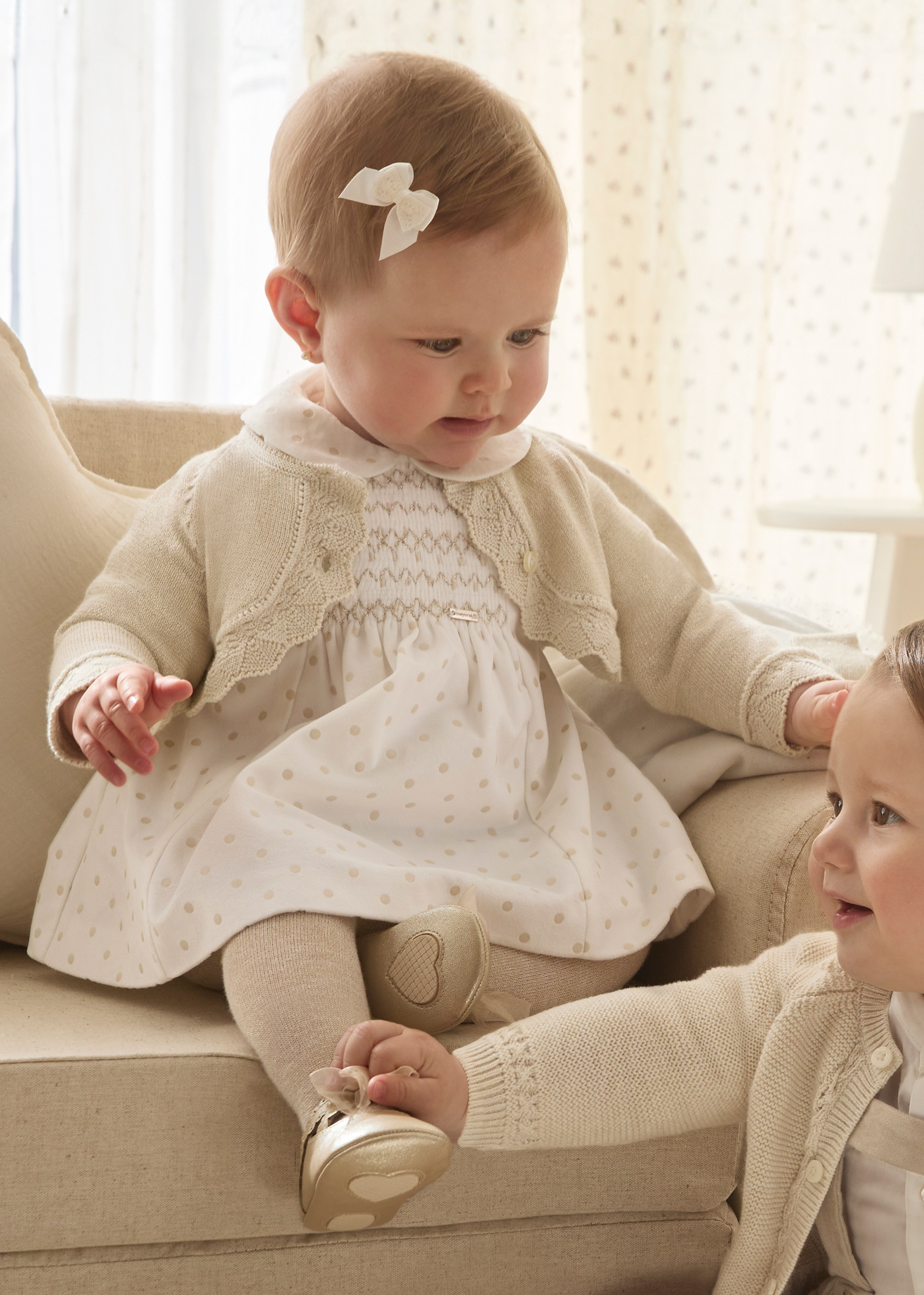 Velvet glitter dress newborn baby girl Off white | Mayoral