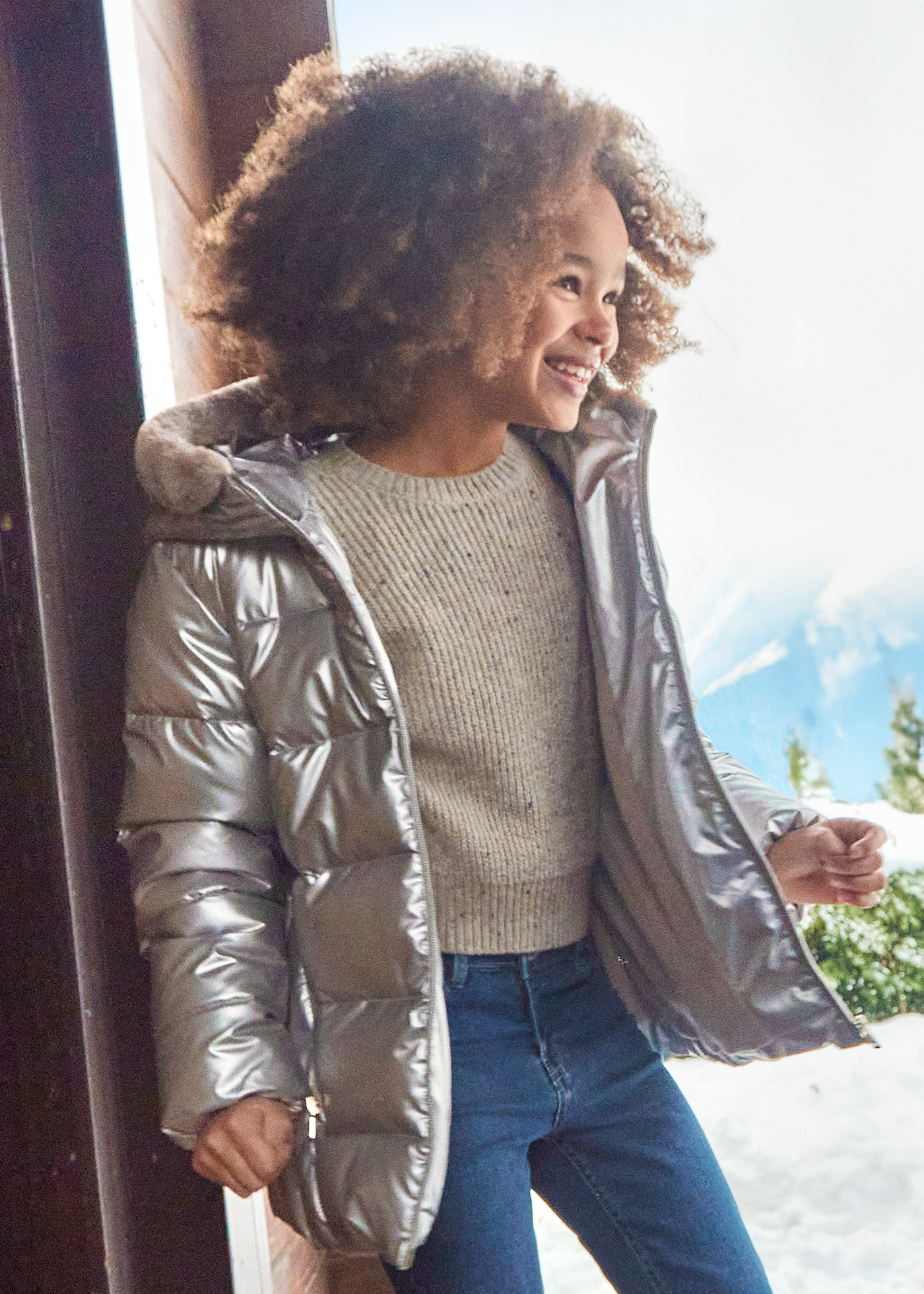 Girl Faux Fur Hooded Coat Gold-White | Mayoral