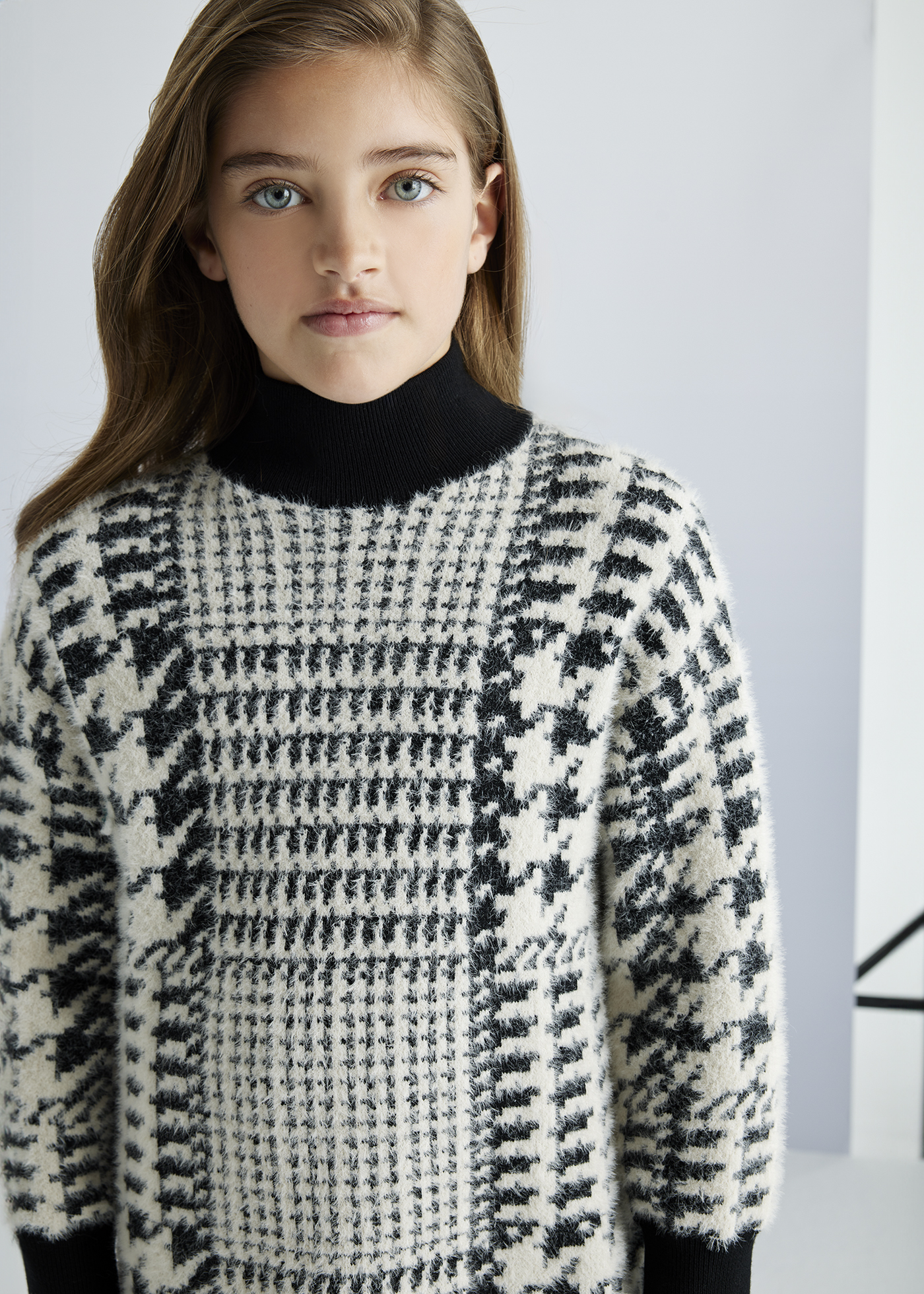 Girl Houndstooth Tricot Dress Black | Mayoral