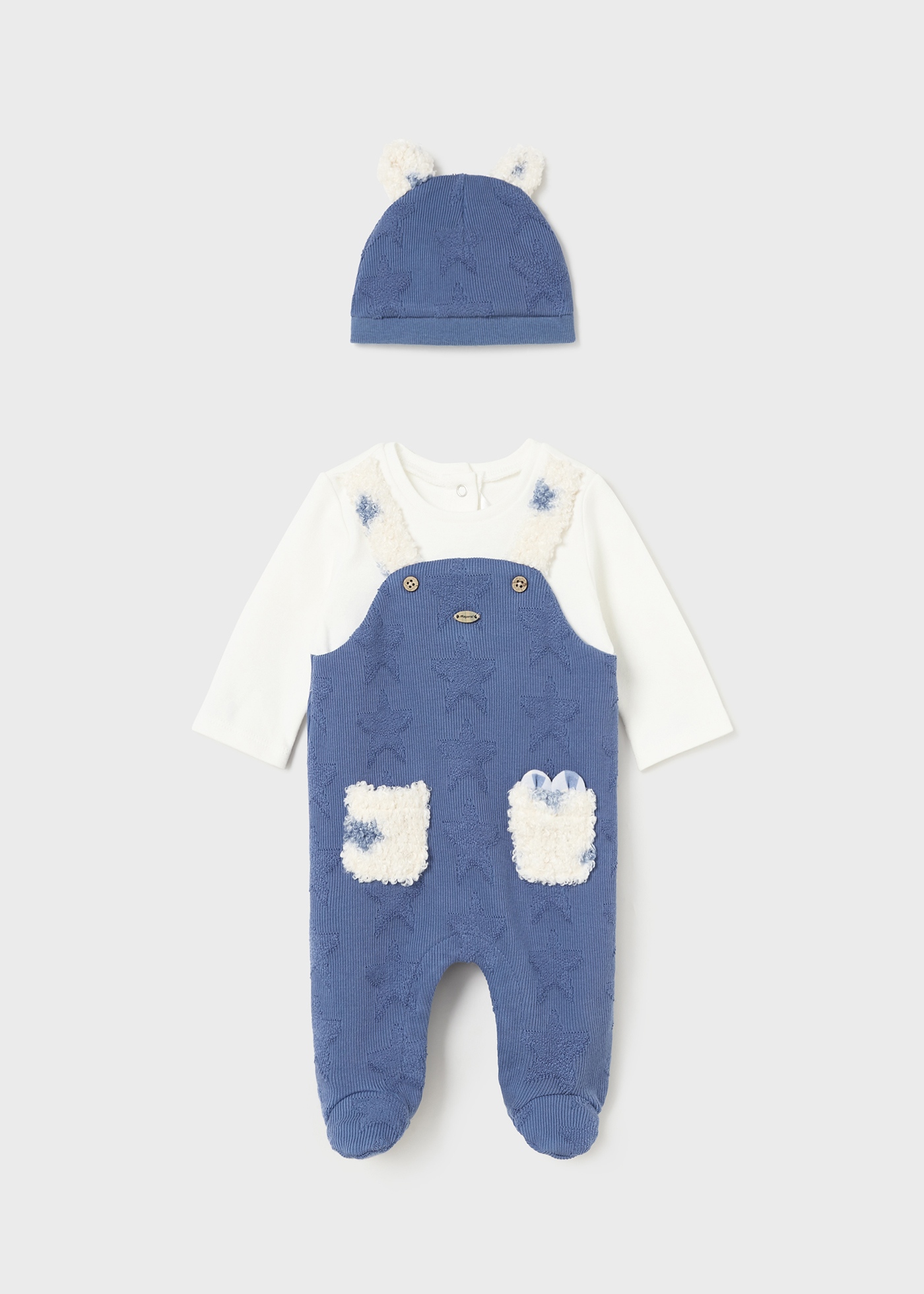 Newborn One-Piece and Hat with Ears Mid blue | Mayoral