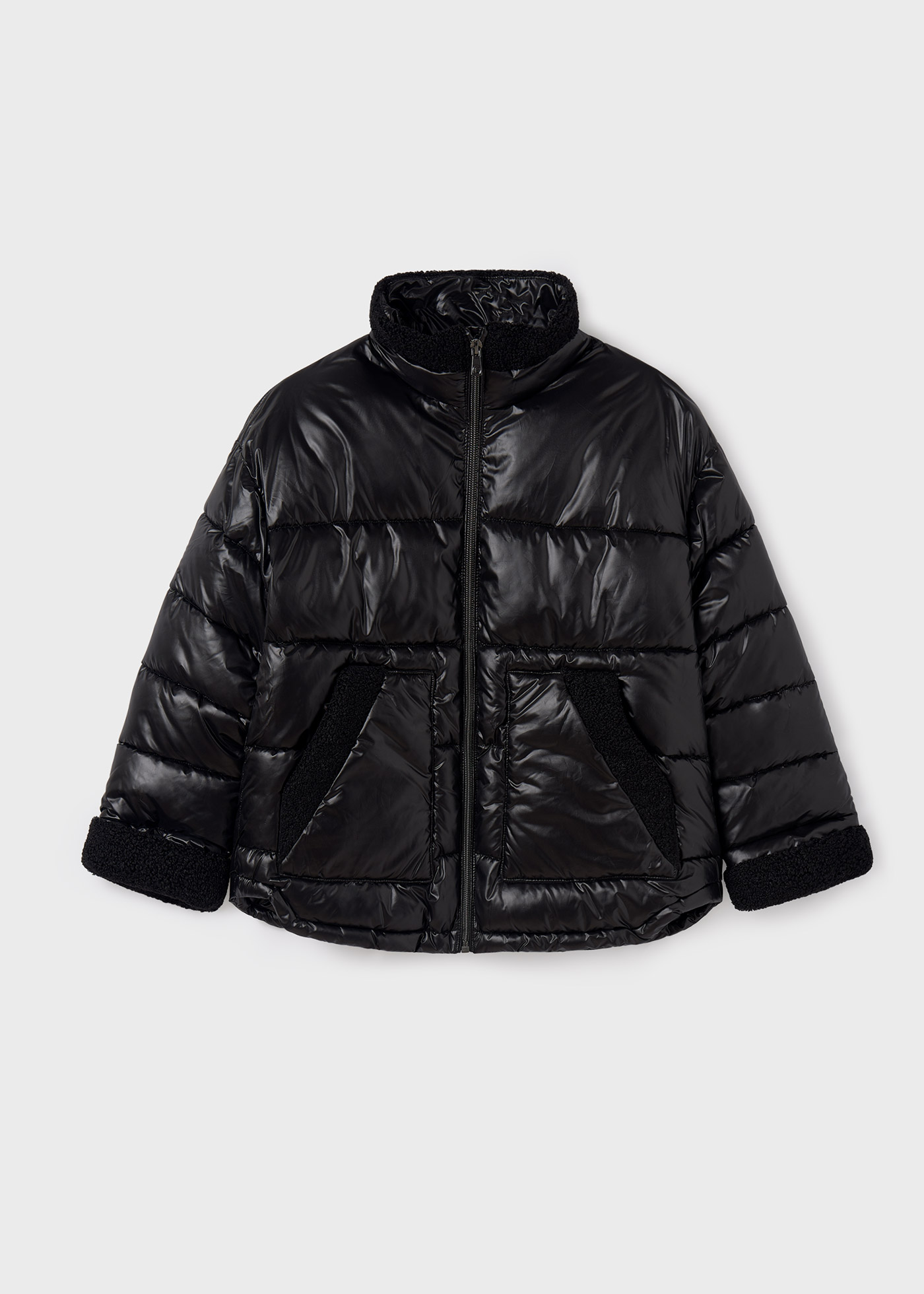 Girl Padded Coat with Faux Sheepskin Black | Mayoral