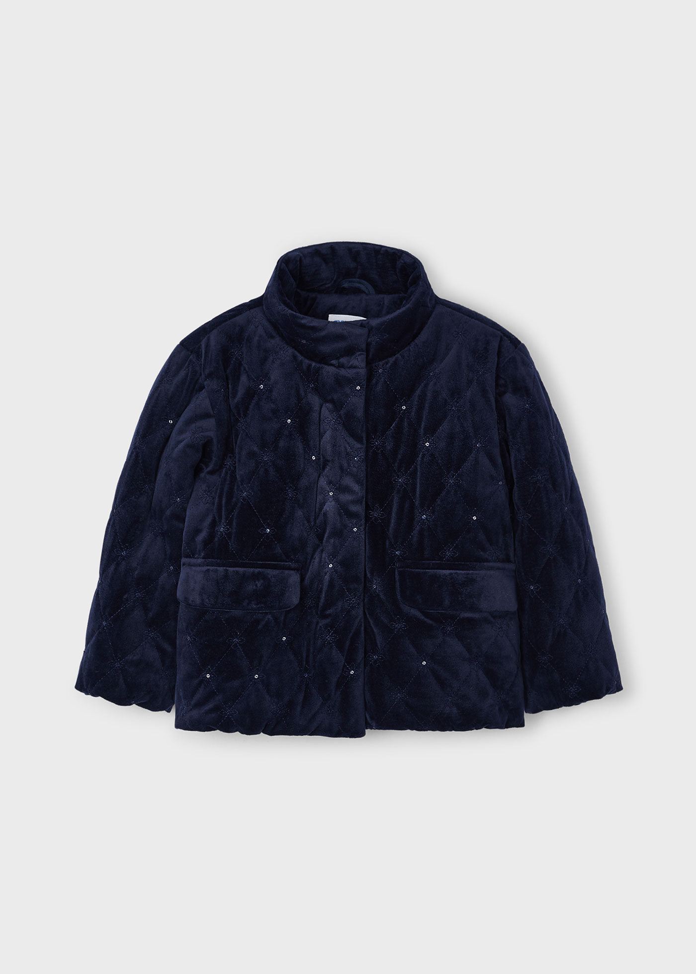 Velvet puffer jacket for girls Navy blue | Mayoral
