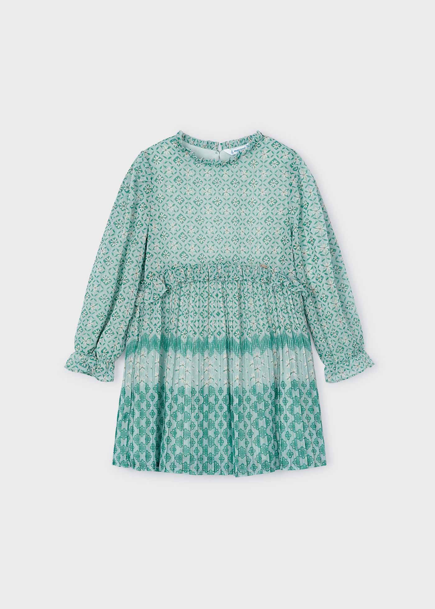 Girl Chiffon Print Pleated Dress Jade | Mayoral