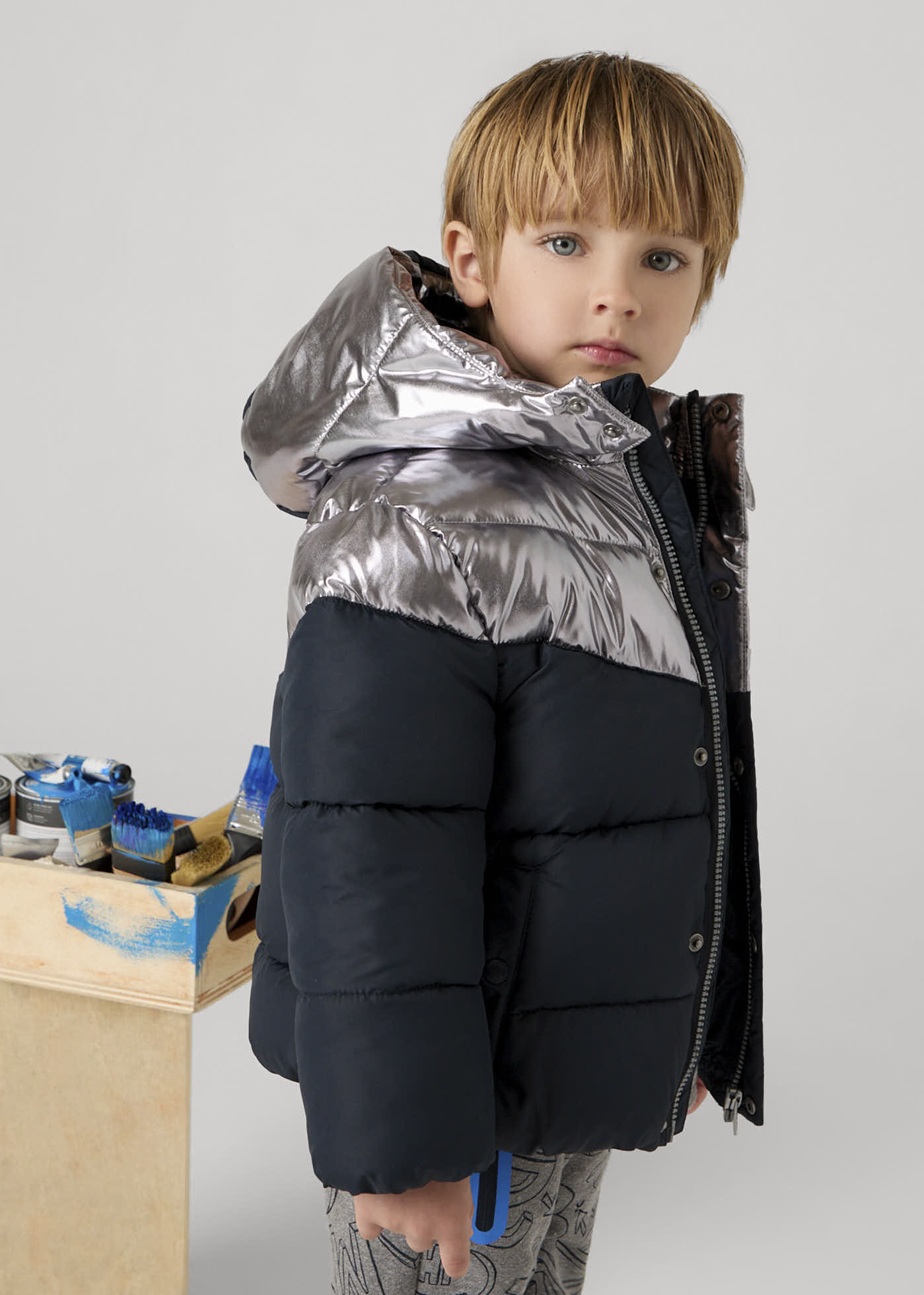 Boy Multicolored Puffer Jacket Blue black | Mayoral