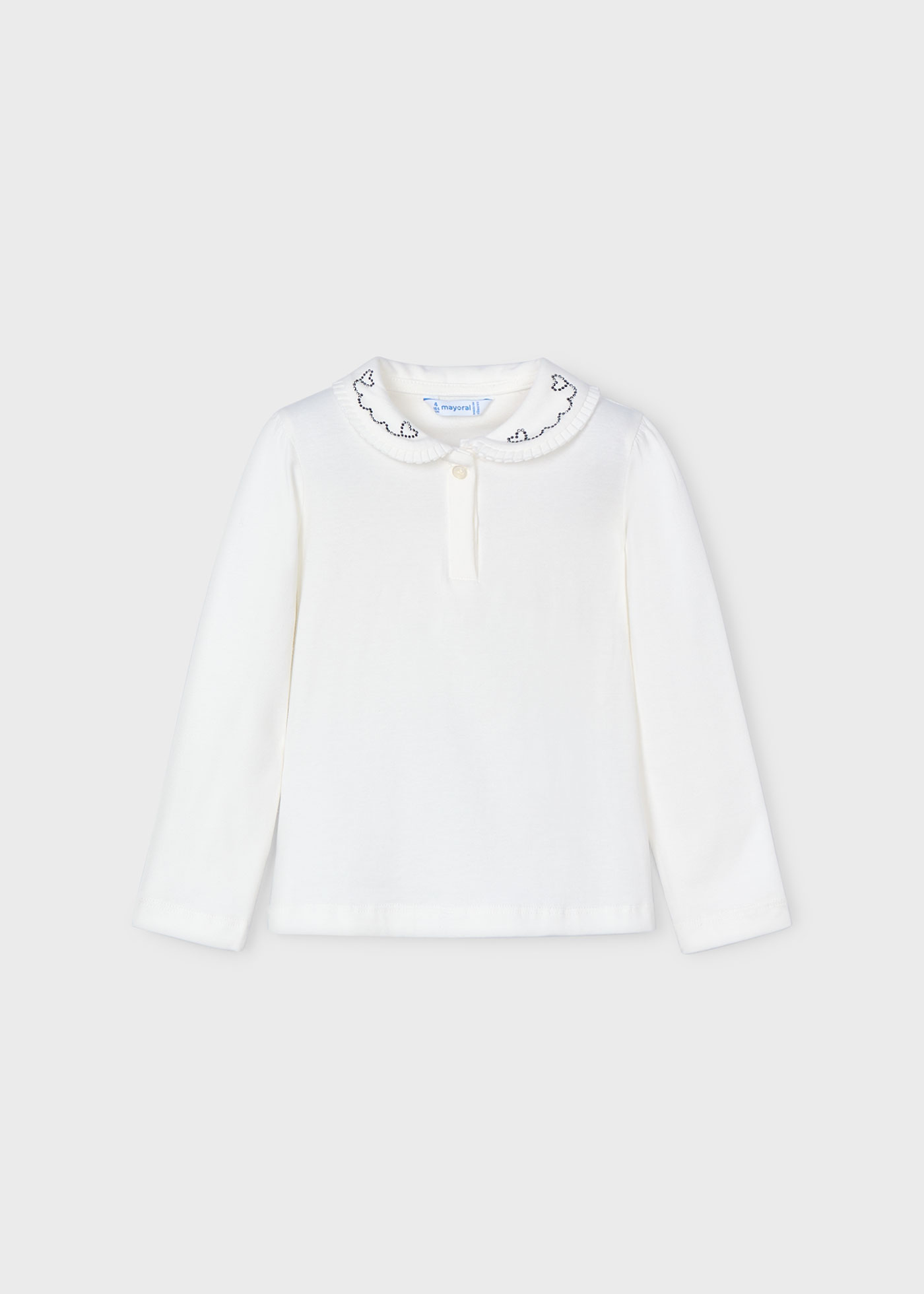 Girl Polo Shirt with Embellished Collar Off white-navy | Mayoral