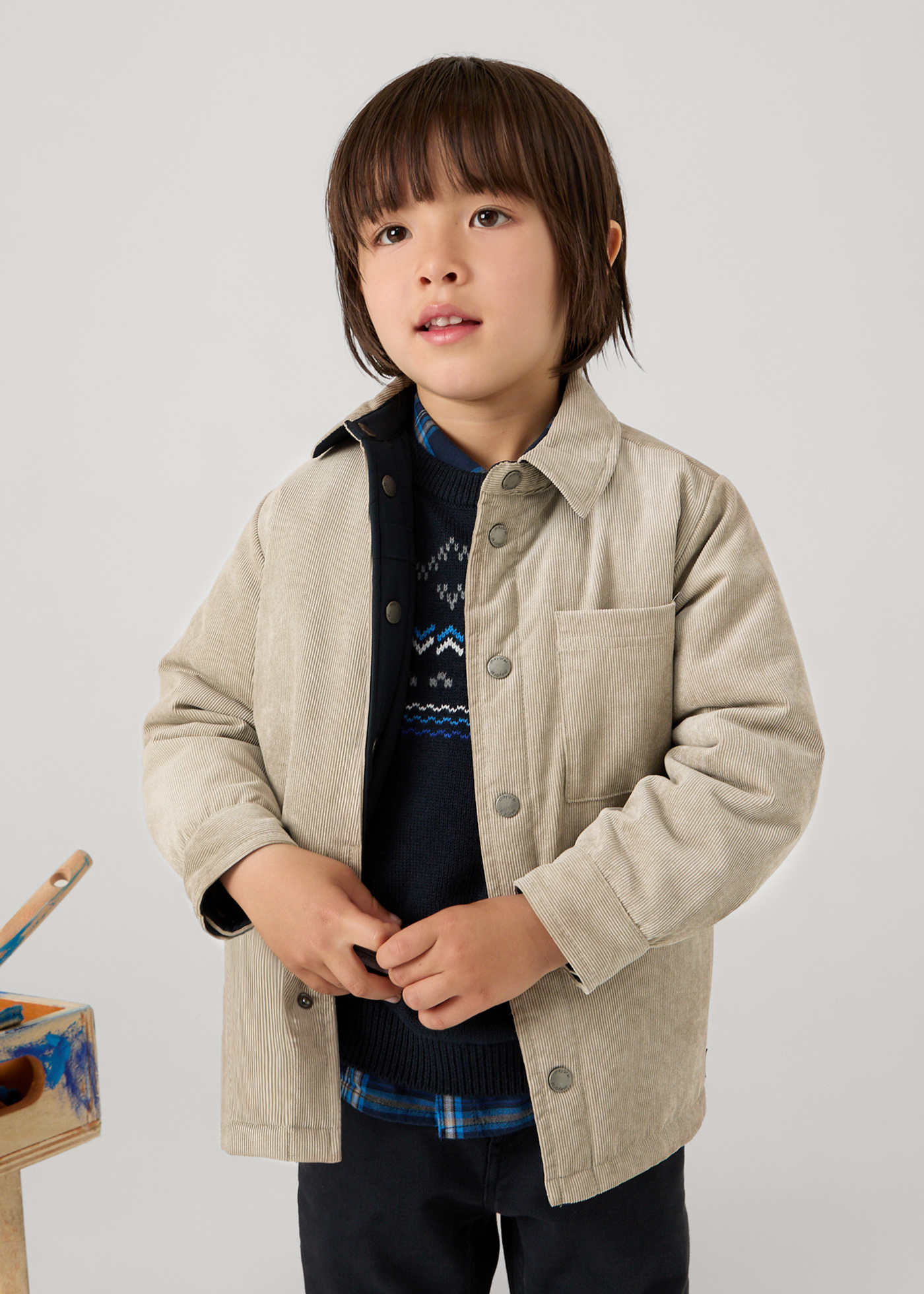 Reversible corduroy overshirt for boys Blue black | Mayoral