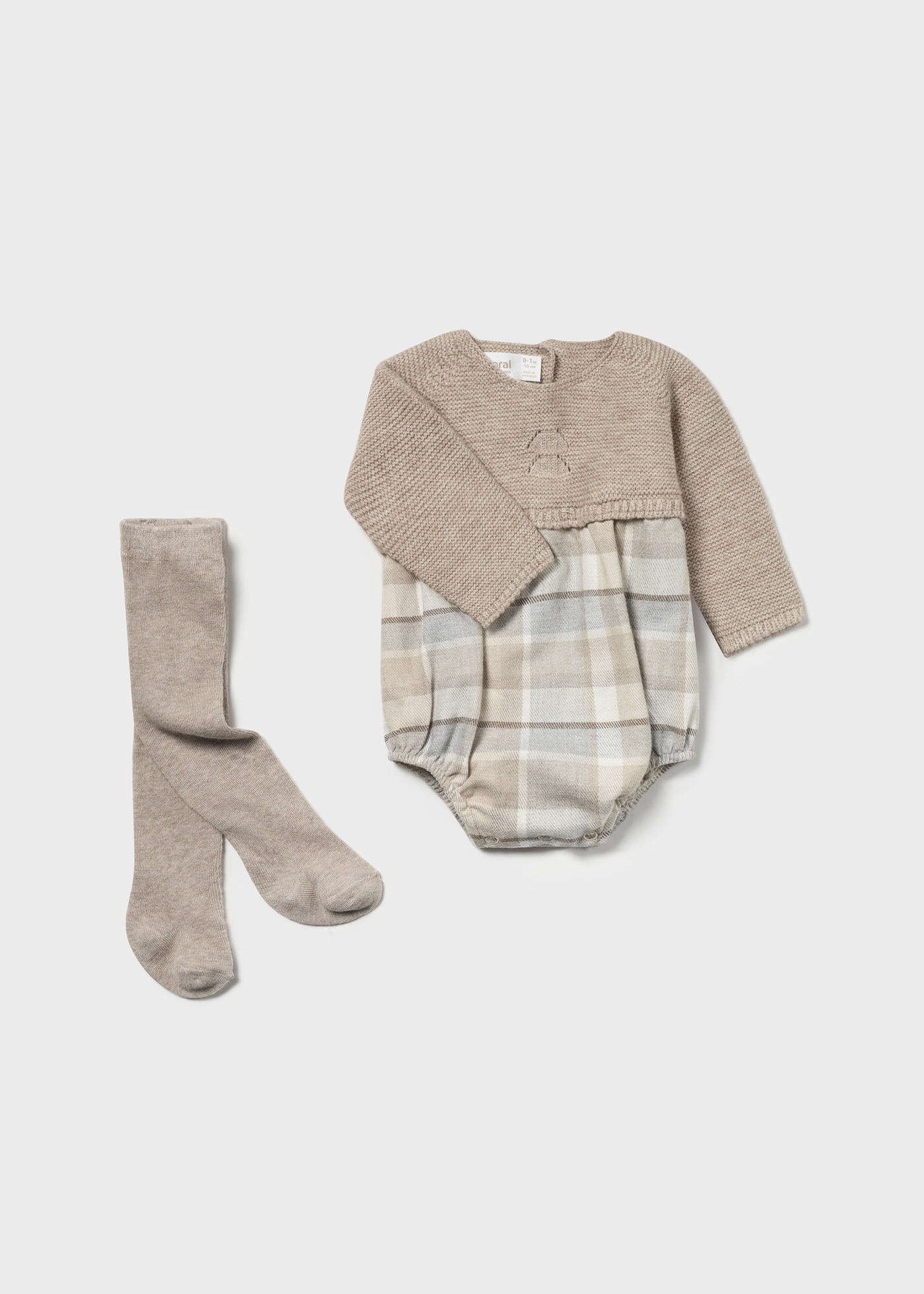 Newborn Tartan Romper and Tights Set Nut | Mayoral