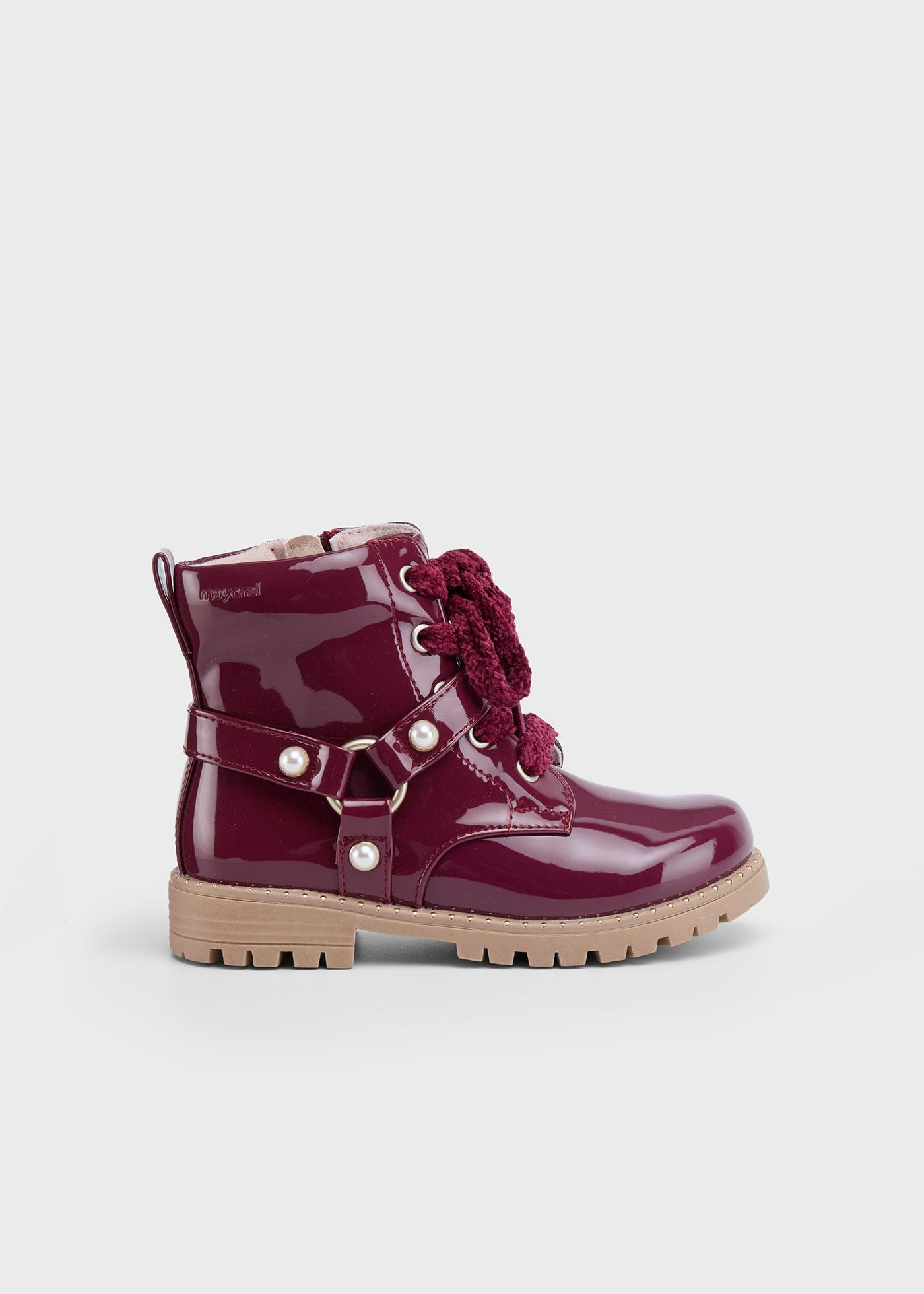 Girl Patent Leather Biker Boots Plum | Mayoral