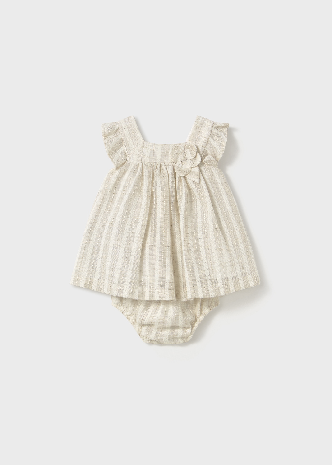 Newborn girl striped linen dress with nappy cover Linen | Mayoral