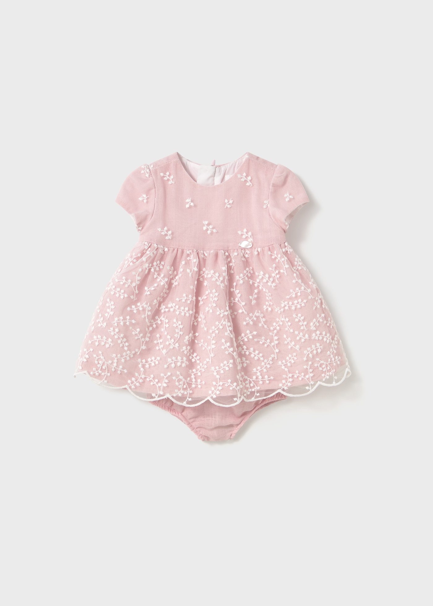 Newborn girl embroidered tulle dress with nappy cover Baby pink | Mayoral