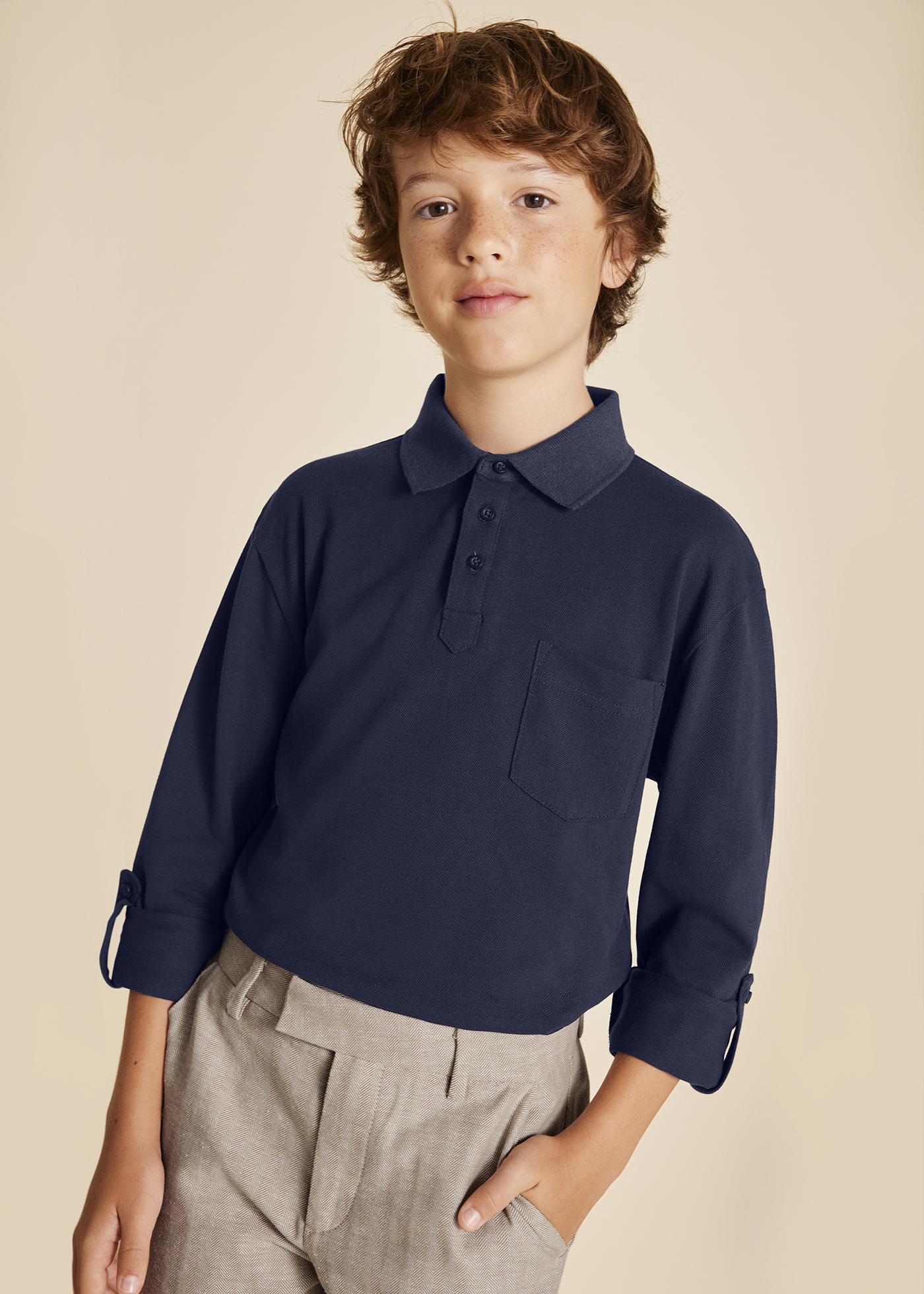 Boy Long Sleeve Polo Shirt Navy blue | Mayoral