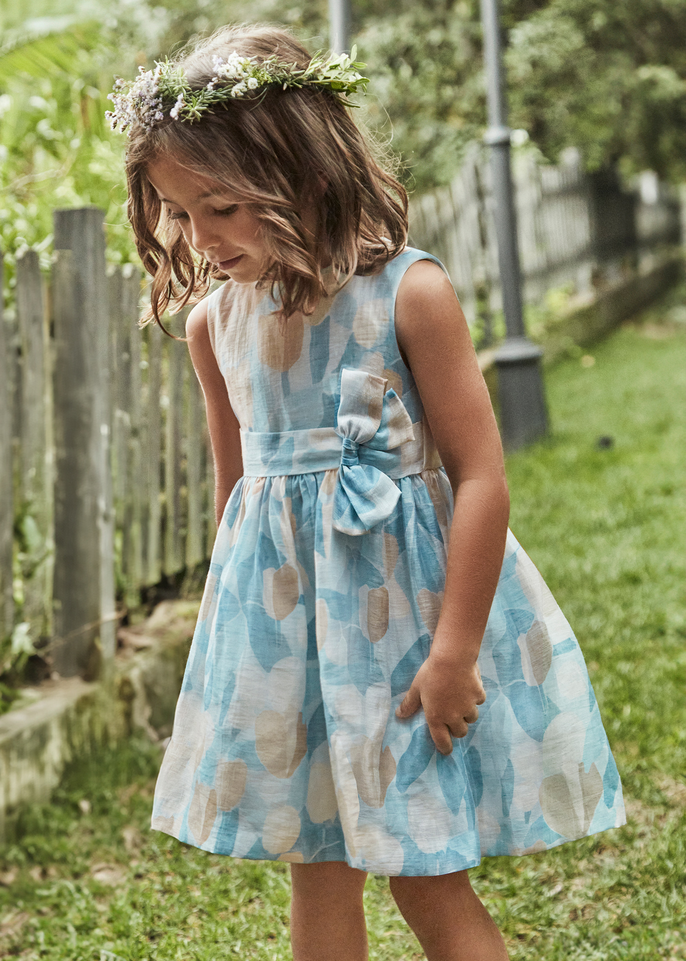 Girl Floral Print Dress Sky | Mayoral