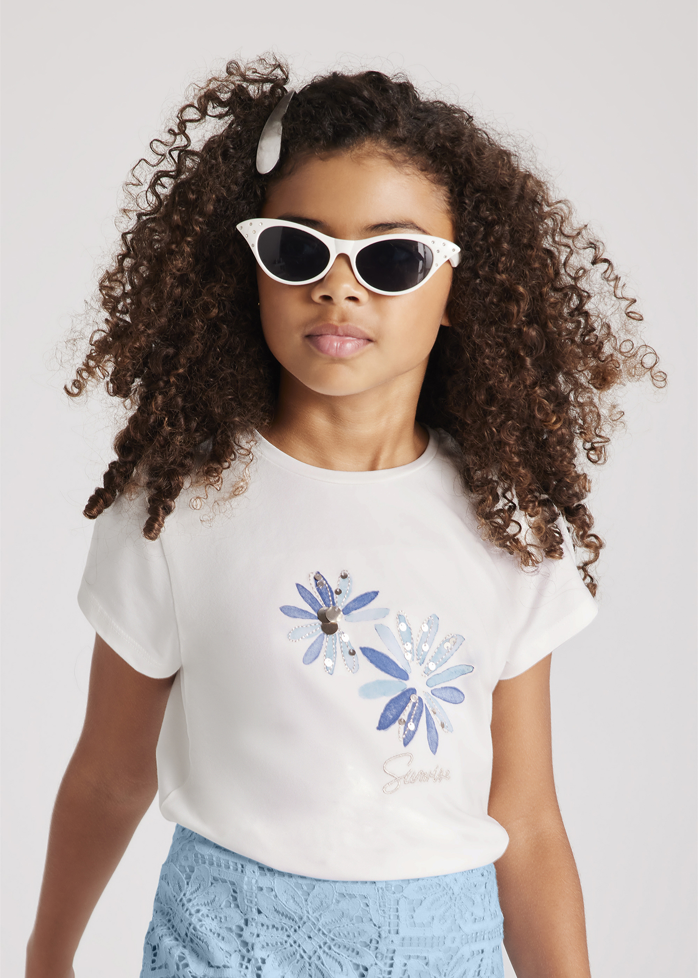Girl embroidered flower top Natural-lake | Mayoral