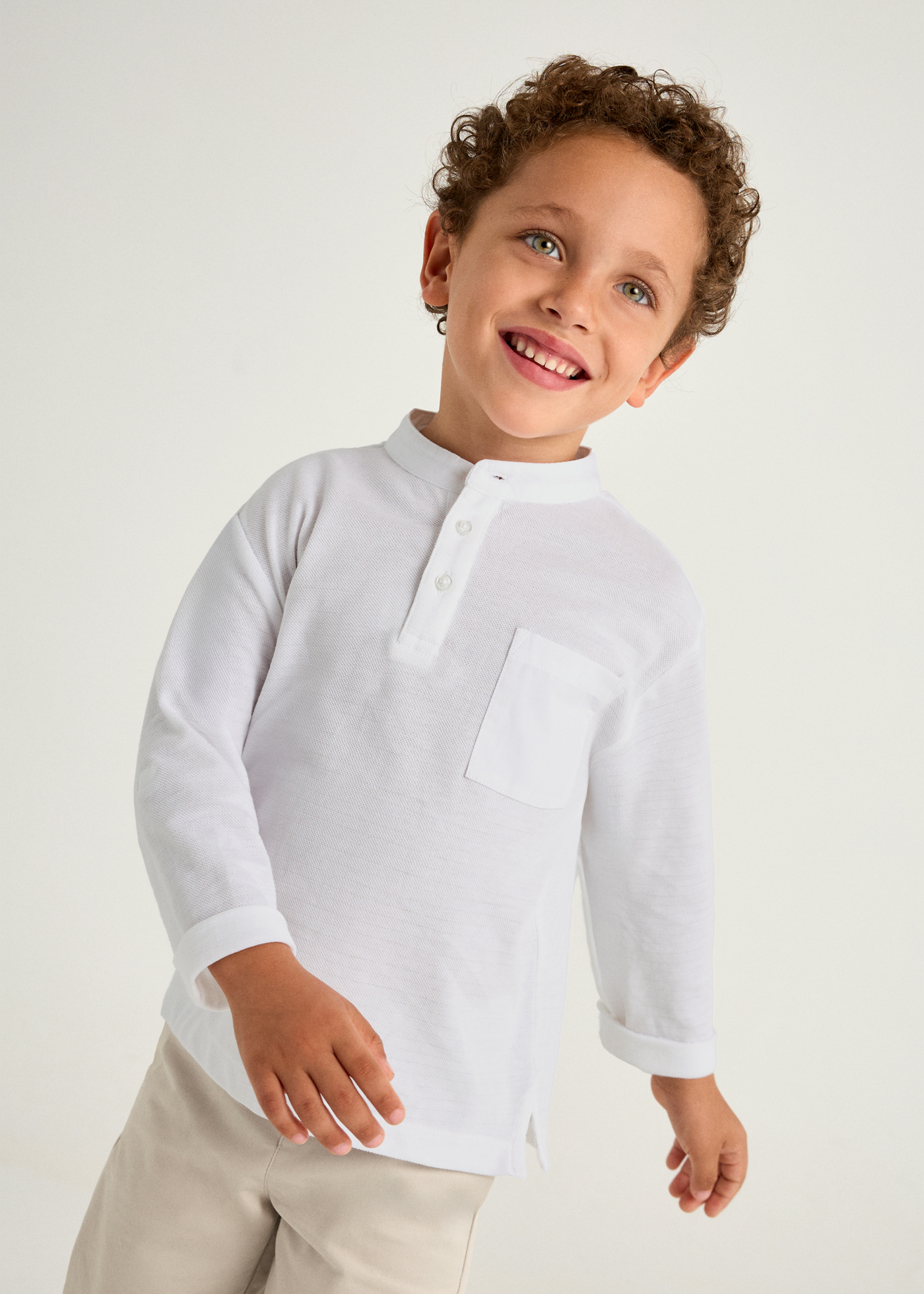 Boy Long Sleeve Mandarin Collar Polo White | Mayoral