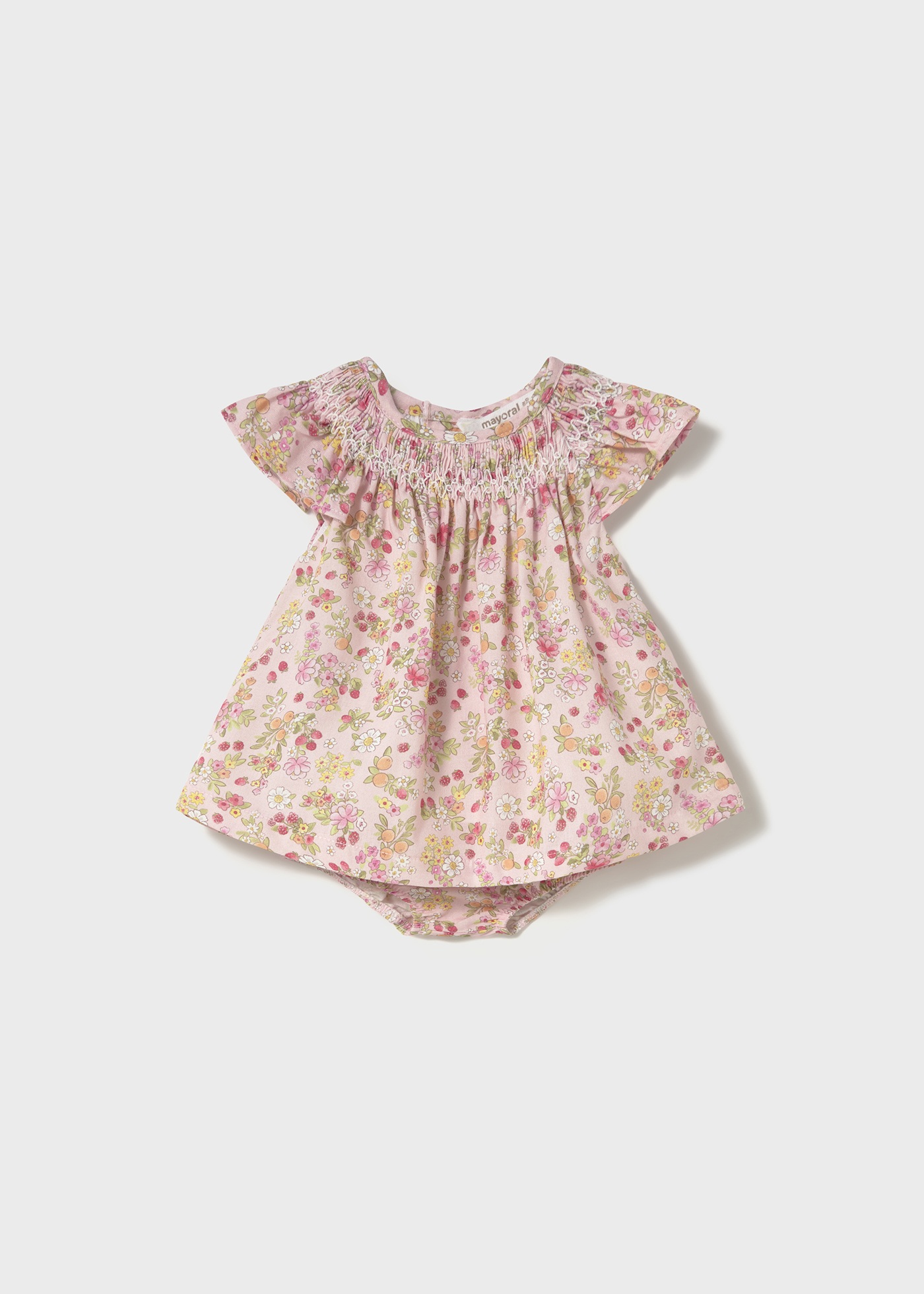 Newborn girl floral dress with nappy cover Baby pink | Mayoral