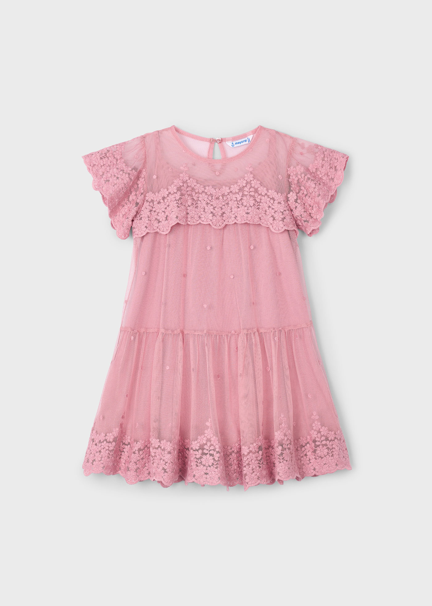 Girl Embroidered Tulle Dress Blush | Mayoral