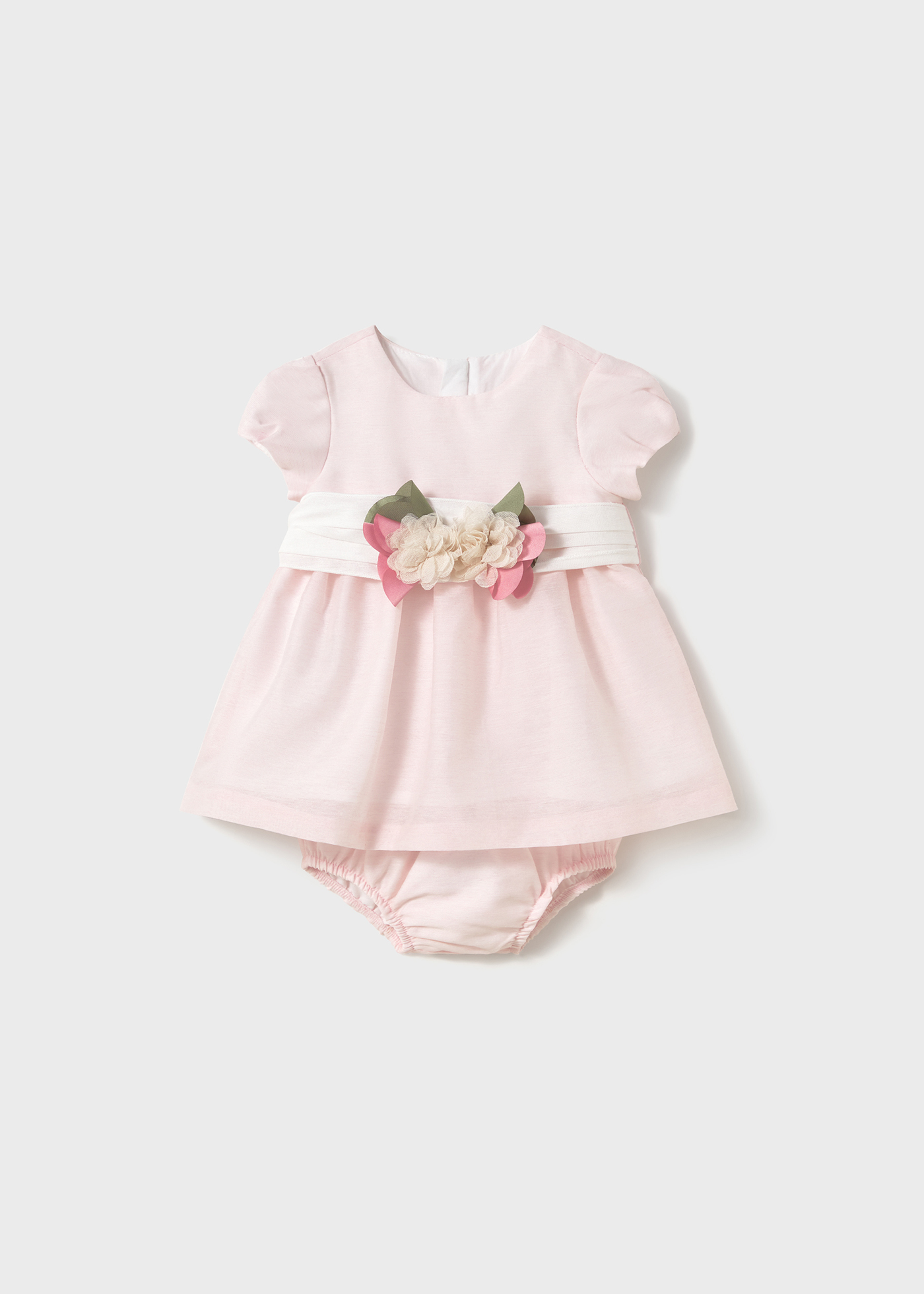 Newborn girl dress with nappy cover and sash Baby pink | Mayoral
