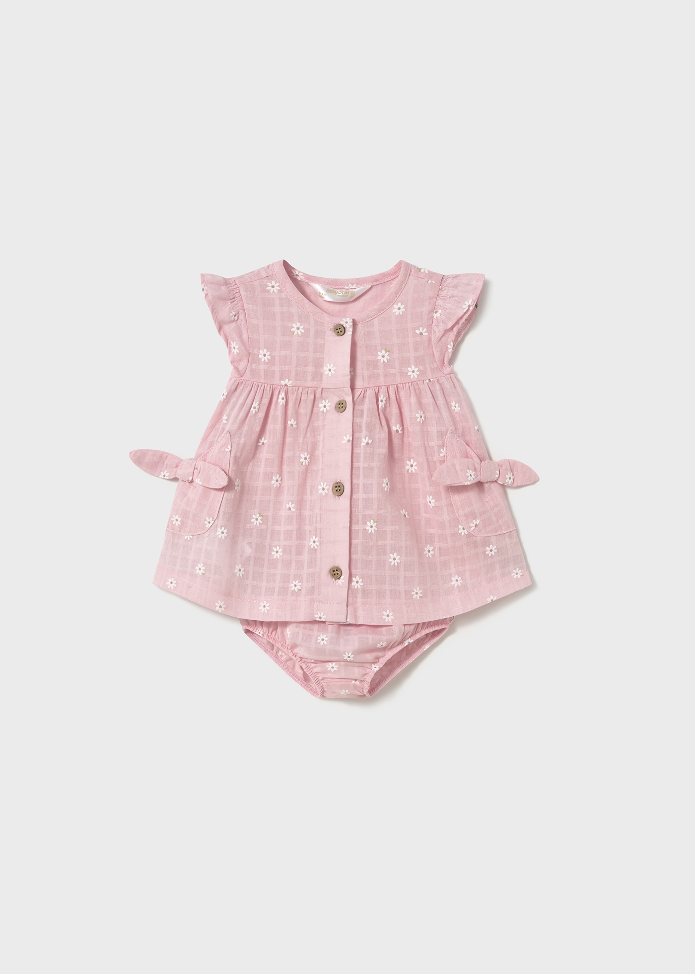 Newborn girl button down dress with nappy cover Baby pink | Mayoral