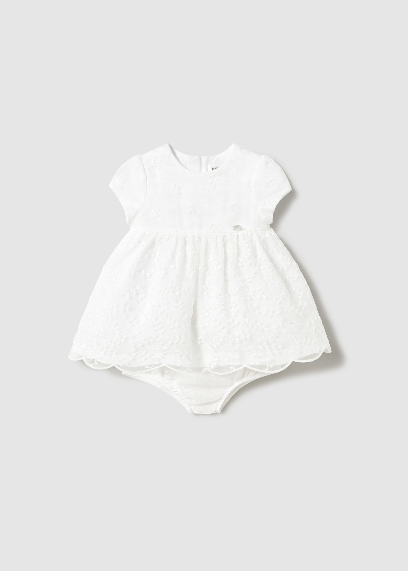 Newborn girl embroidered tulle dress with nappy cover Cream | Mayoral