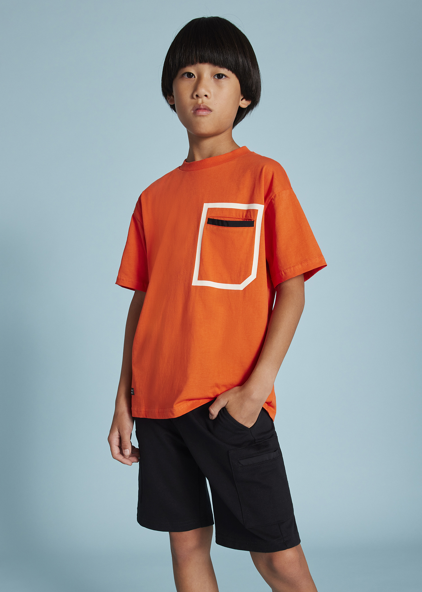 Conjunto bermuda y playera contrastes chico Tangerine | Mayoral