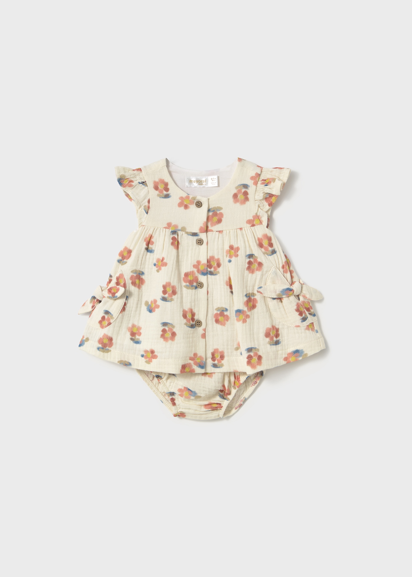 Newborn girl button down dress with nappy cover Peach | Mayoral