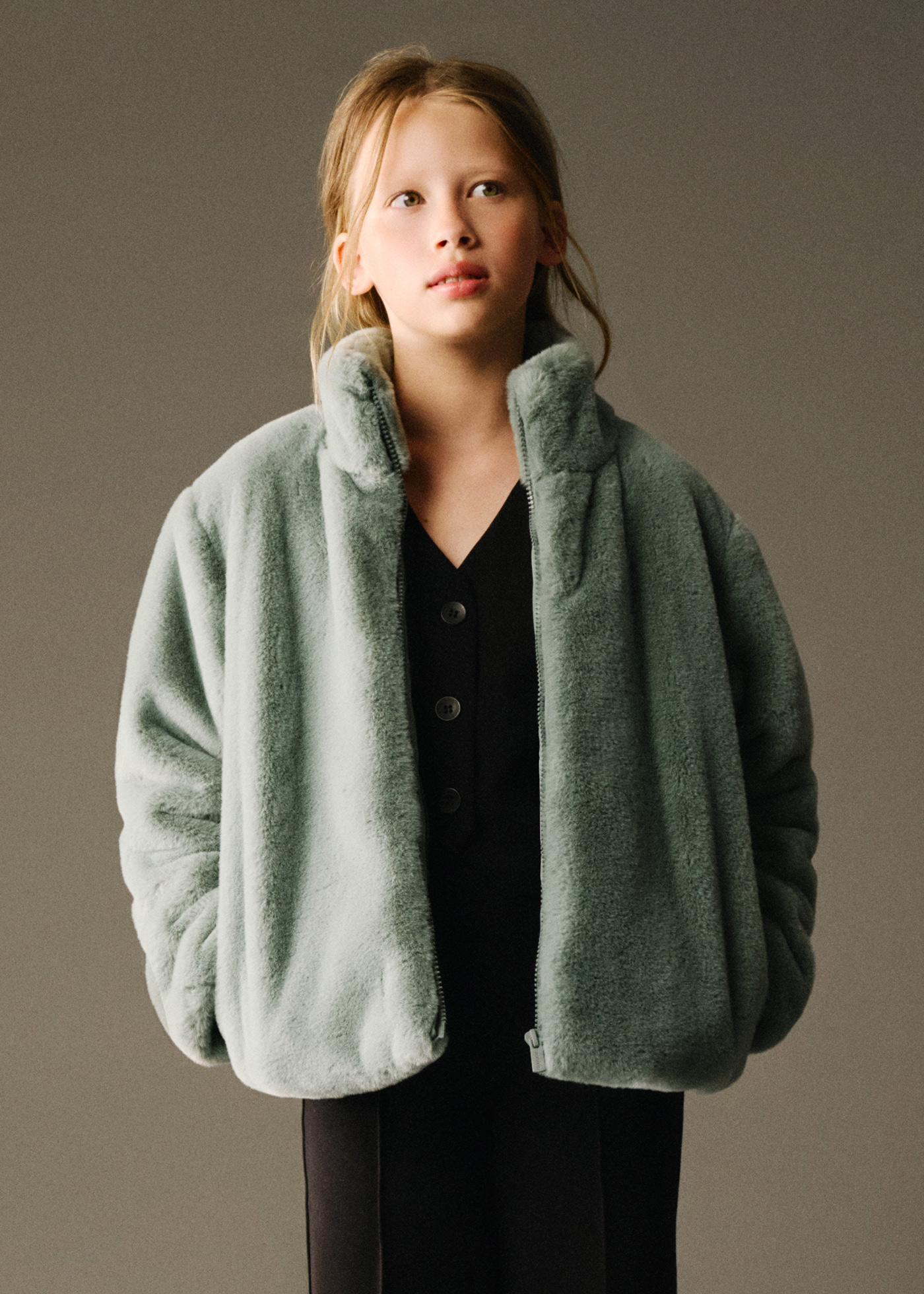 Girl Faux Fur Coat Jade | Mayoral