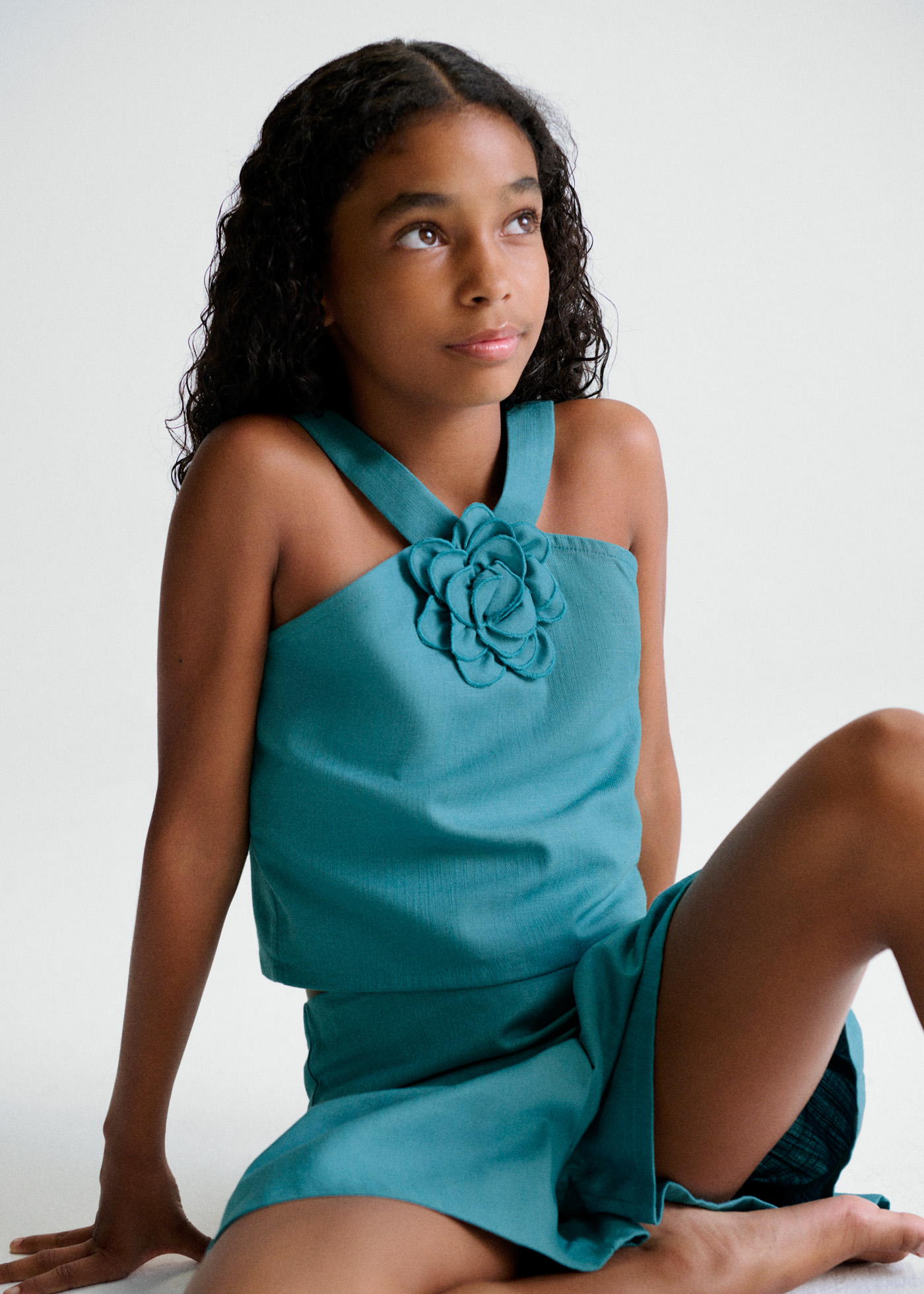 Girl Shorts and Flower Top Set Jade | Mayoral